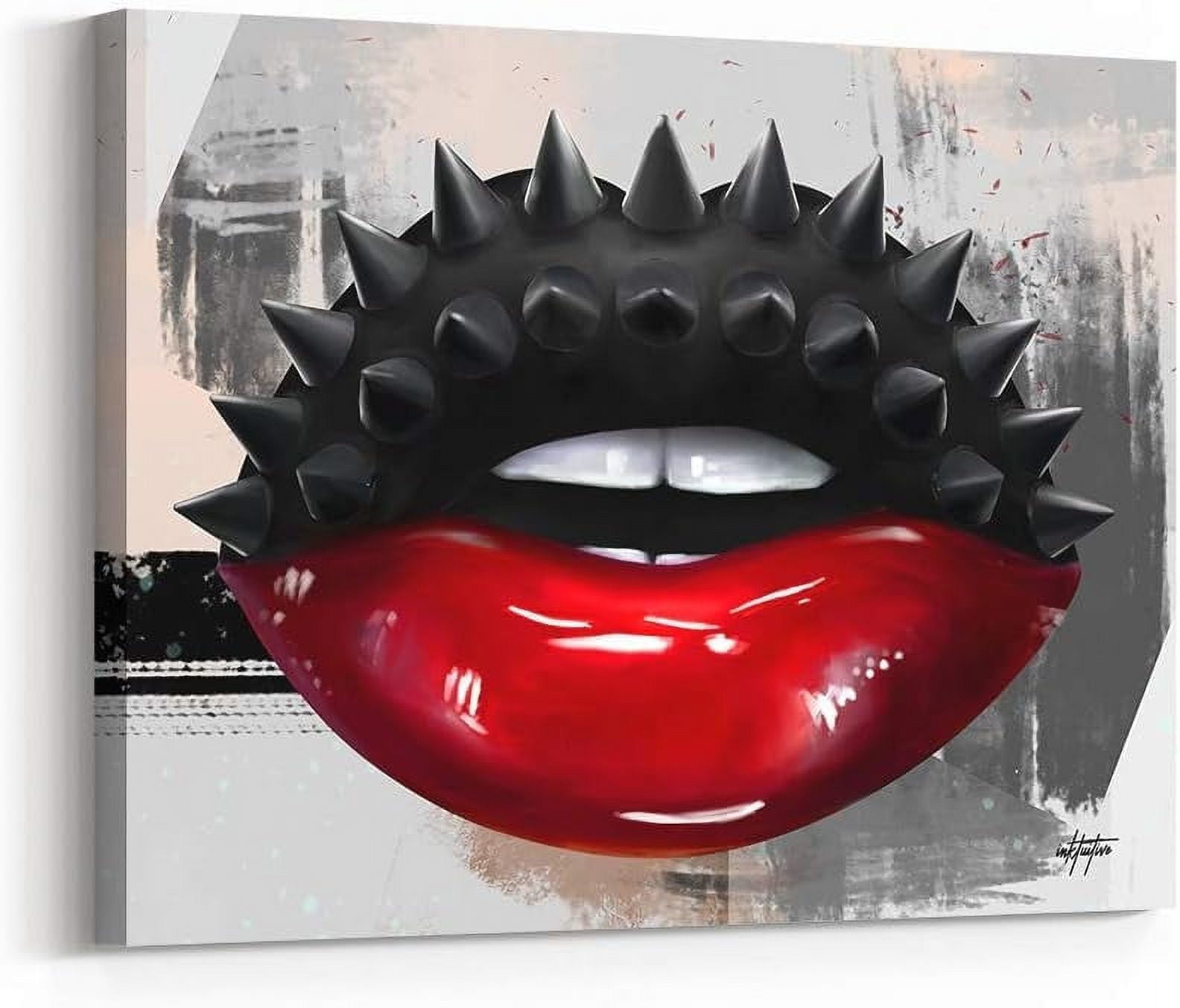 Inktuitive Lips 'Loubi’s Kiss' Canvas Art | Black Spike Lip ...