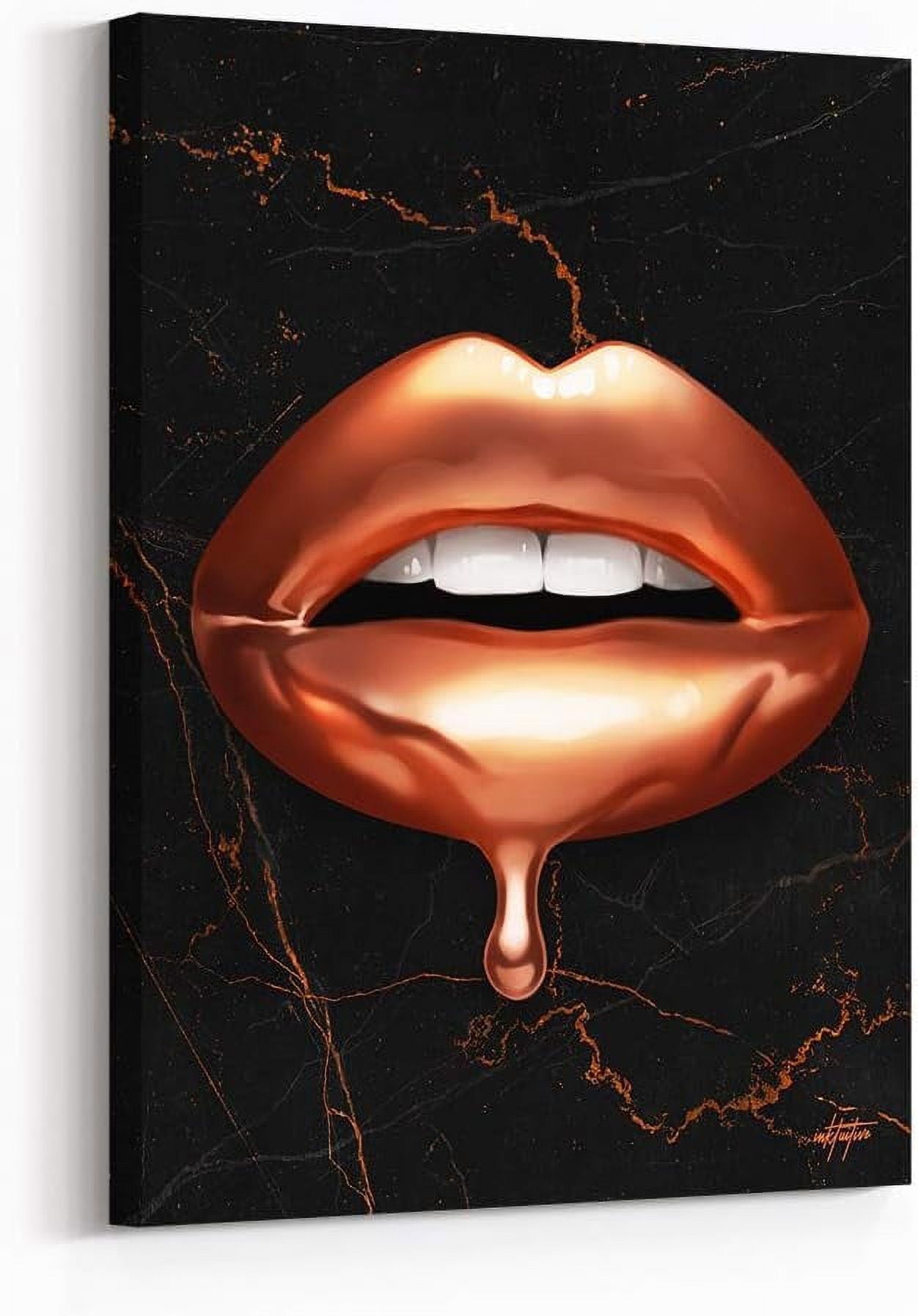 Inktuitive Lips 'Royal Kiss' Canvas Art | Gold Lip Motivational Wall ...
