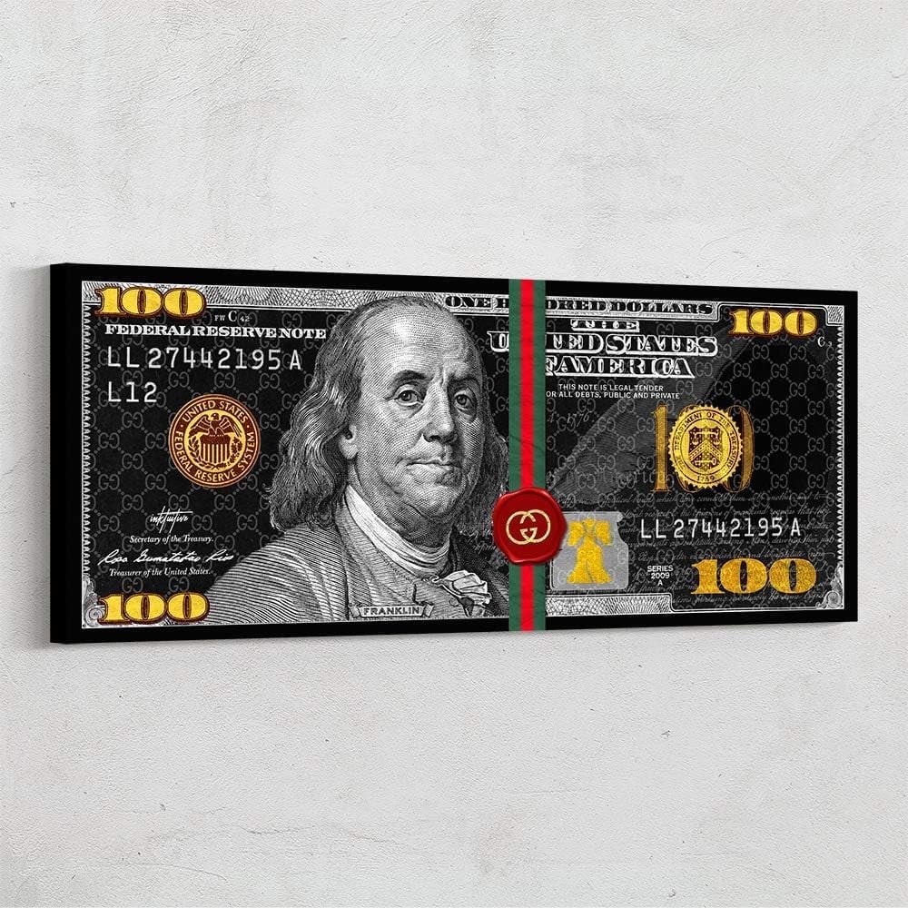 Inktuitive 'Luxury Stacks' Inspirational Wall Art | 100 Dollar Bill ...