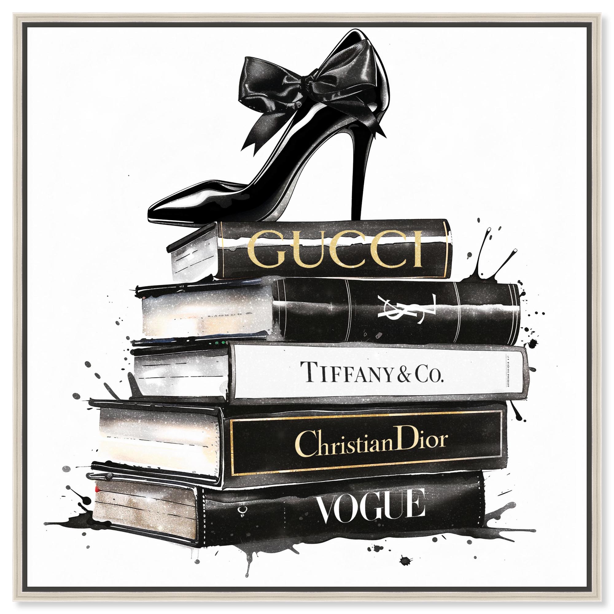 Inky Book Stack Canvas Fashion Art Prints by Art Remedy, Silver Frame ...