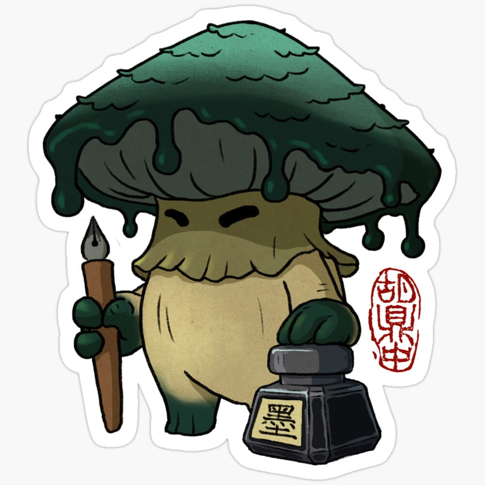Inky Cap Mushroom Character With Ink Bottle And Fountain Pen ...