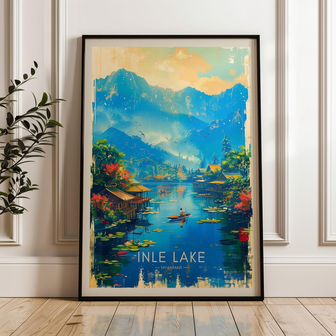Inle Lake Travel Poster - Myanmar Wall Art Print, Illustration Poster ...