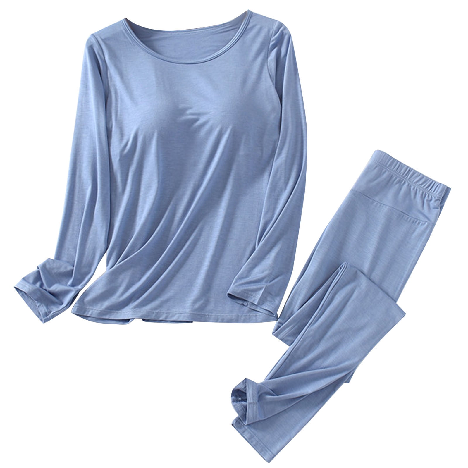 Inleife Big and Tall Pajama Sets for Women Solid Color Round Neck ...