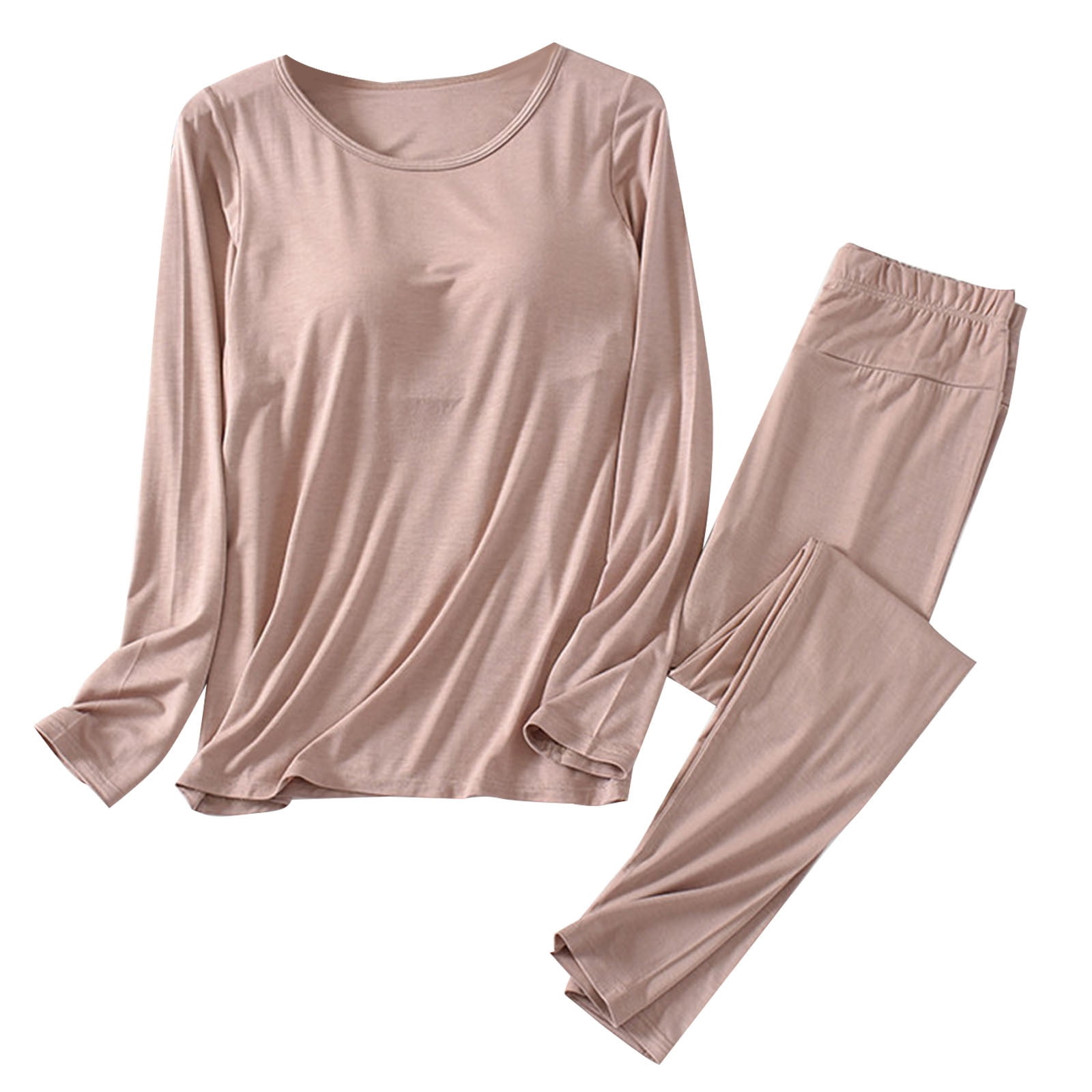 Inleife Big and Tall Pajama Sets for Women Solid Color Round Neck ...