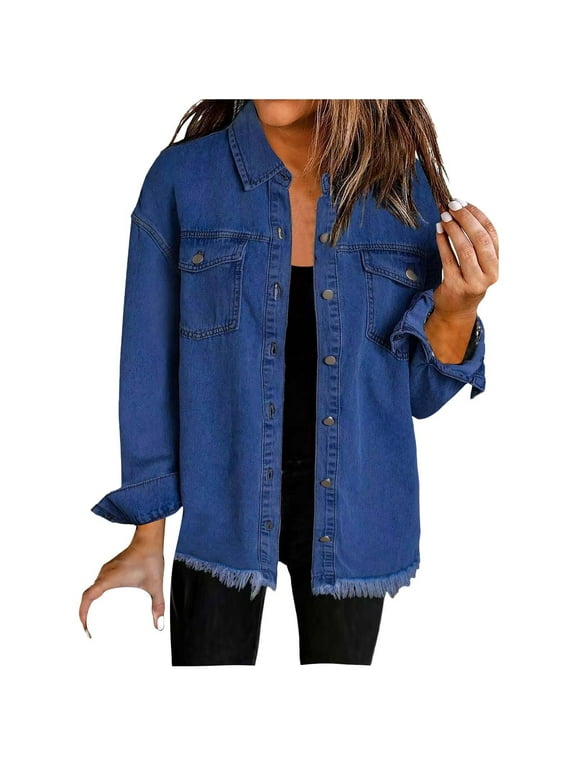 Levmjia Denim Jackets for Women Clearance Plus Size Women Denim Jacket Long Sleeve Slimming ...