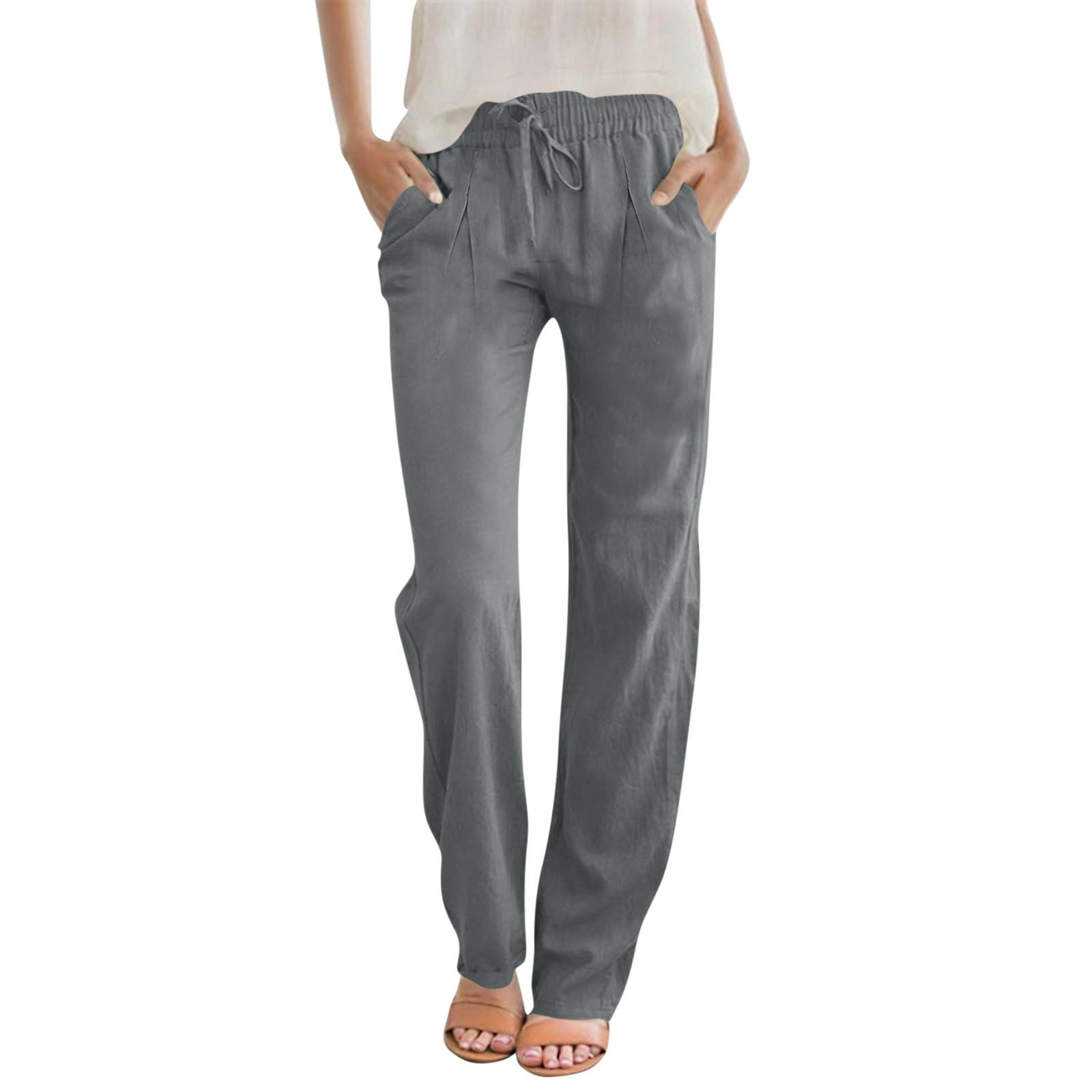 Inleife Fashion Women Casual High Waist Linen Pants Loose Pocket ...