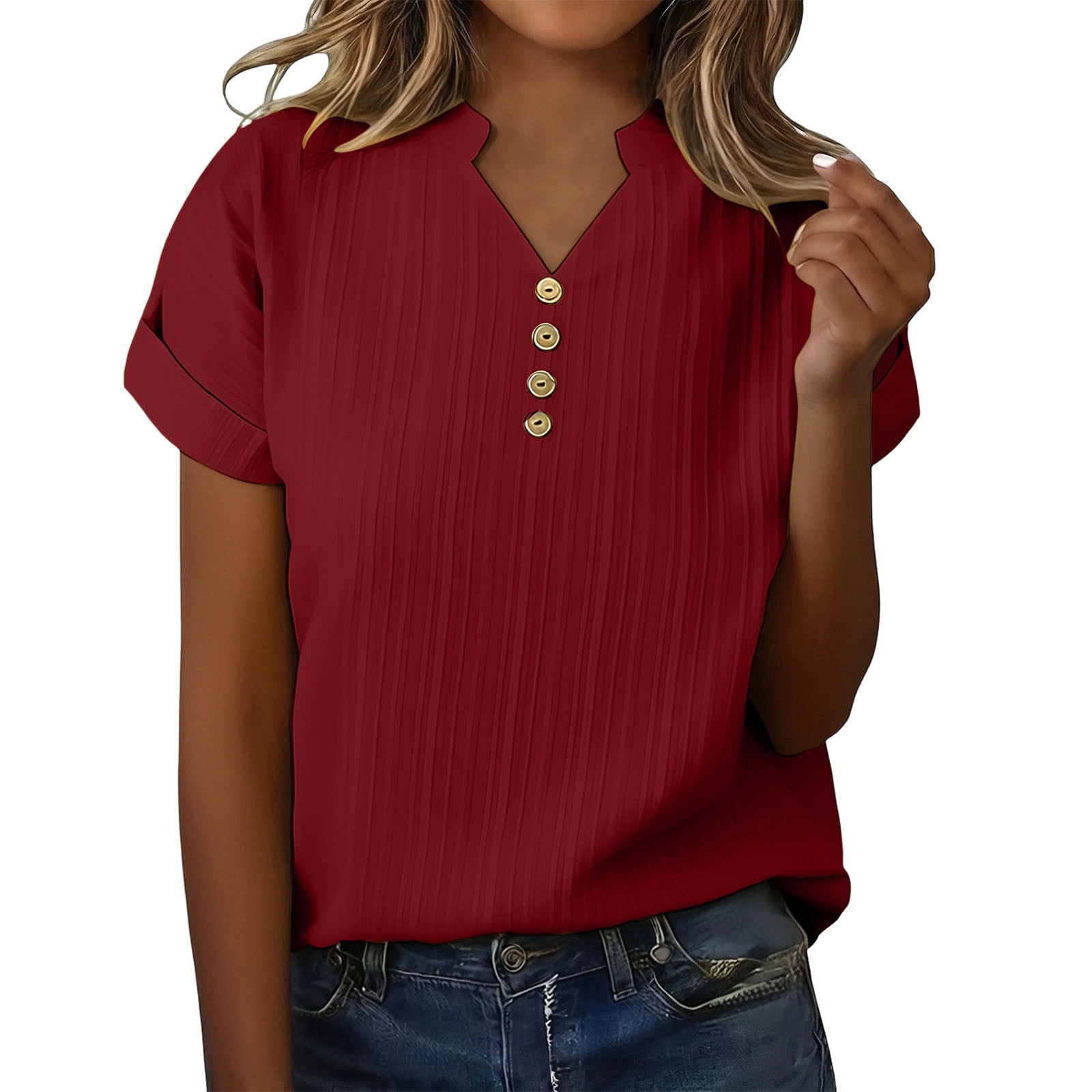 Inleife Ladies Casual Tops Summer Fashionable Solid Color Short Sleeved ...