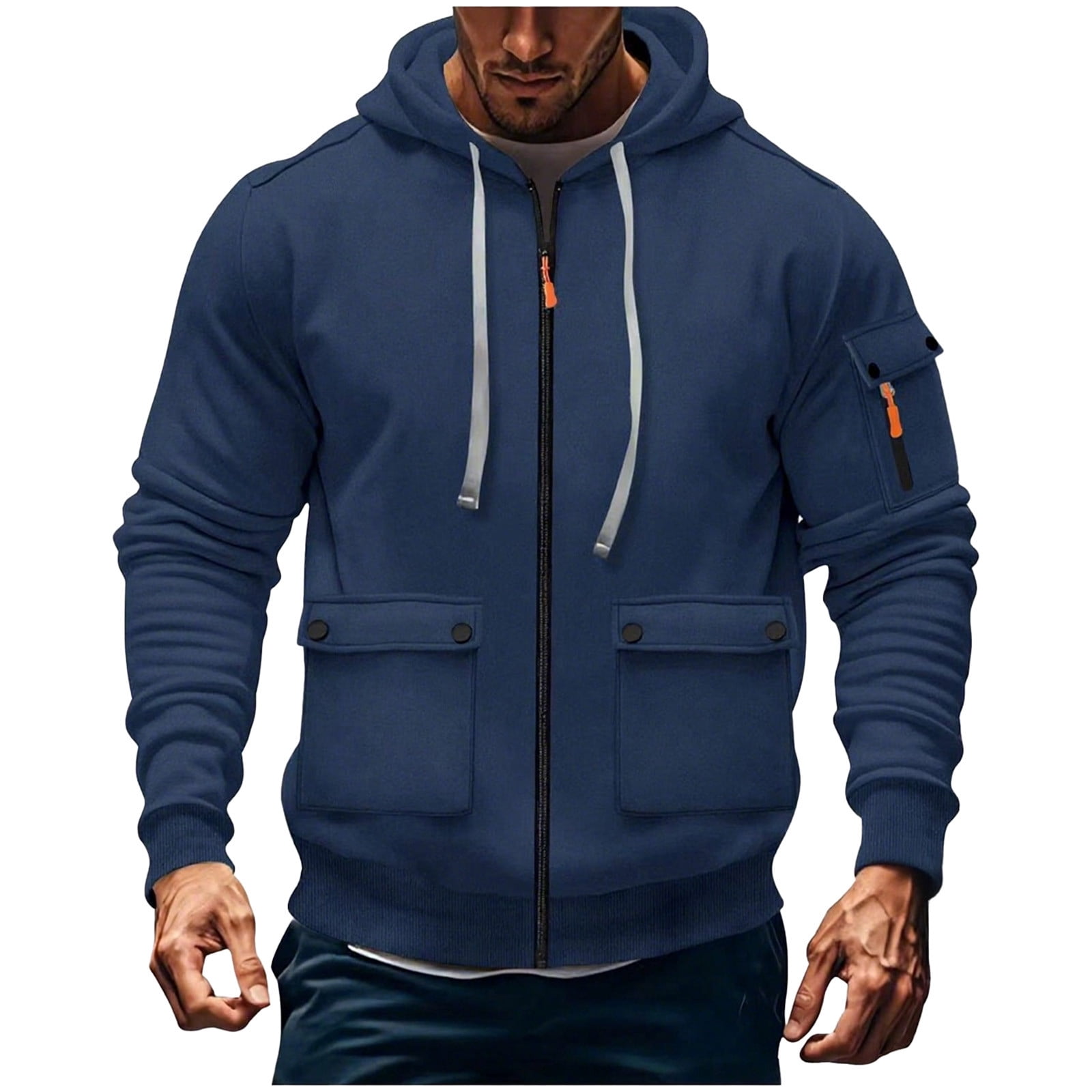 Inleife Men's Cargo Solid Color Multiple Pockets Hoodies Sports Ditness ...