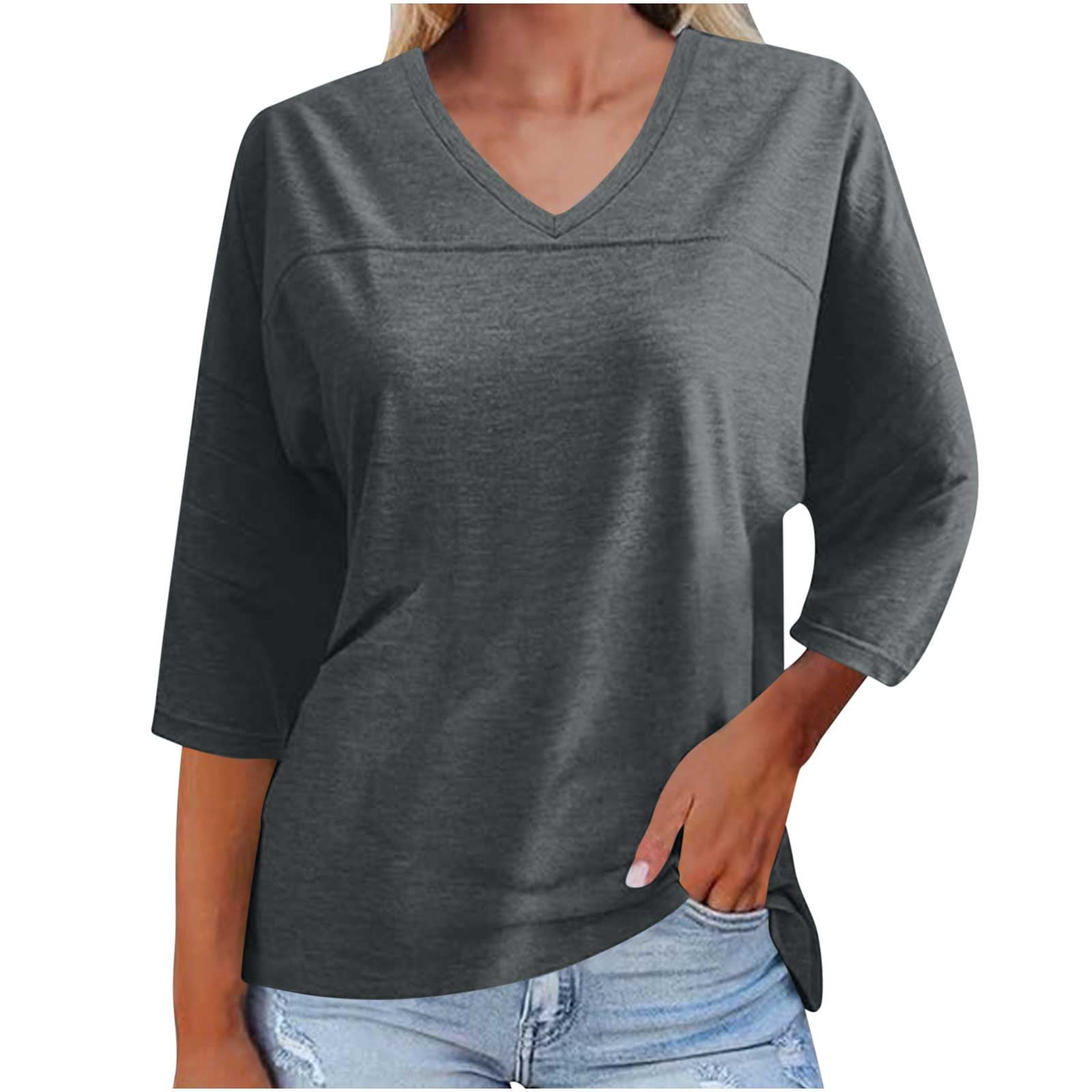 Inleife Plus Size Womens Shirts Three Quarter Sleeves Women's Solid ...