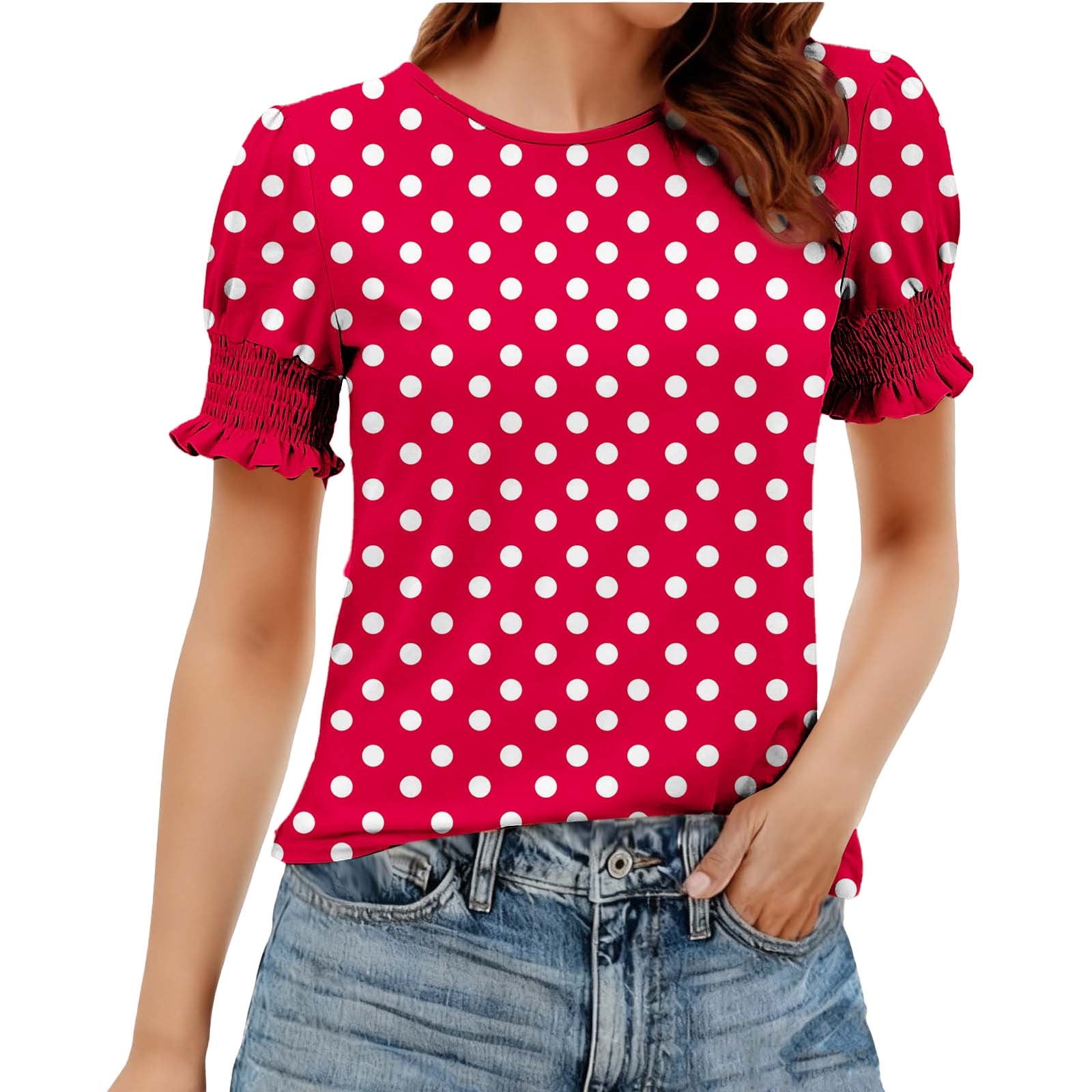 Inleife Women's Fashion Spring And Summer Clothing Polka Printed Base T ...