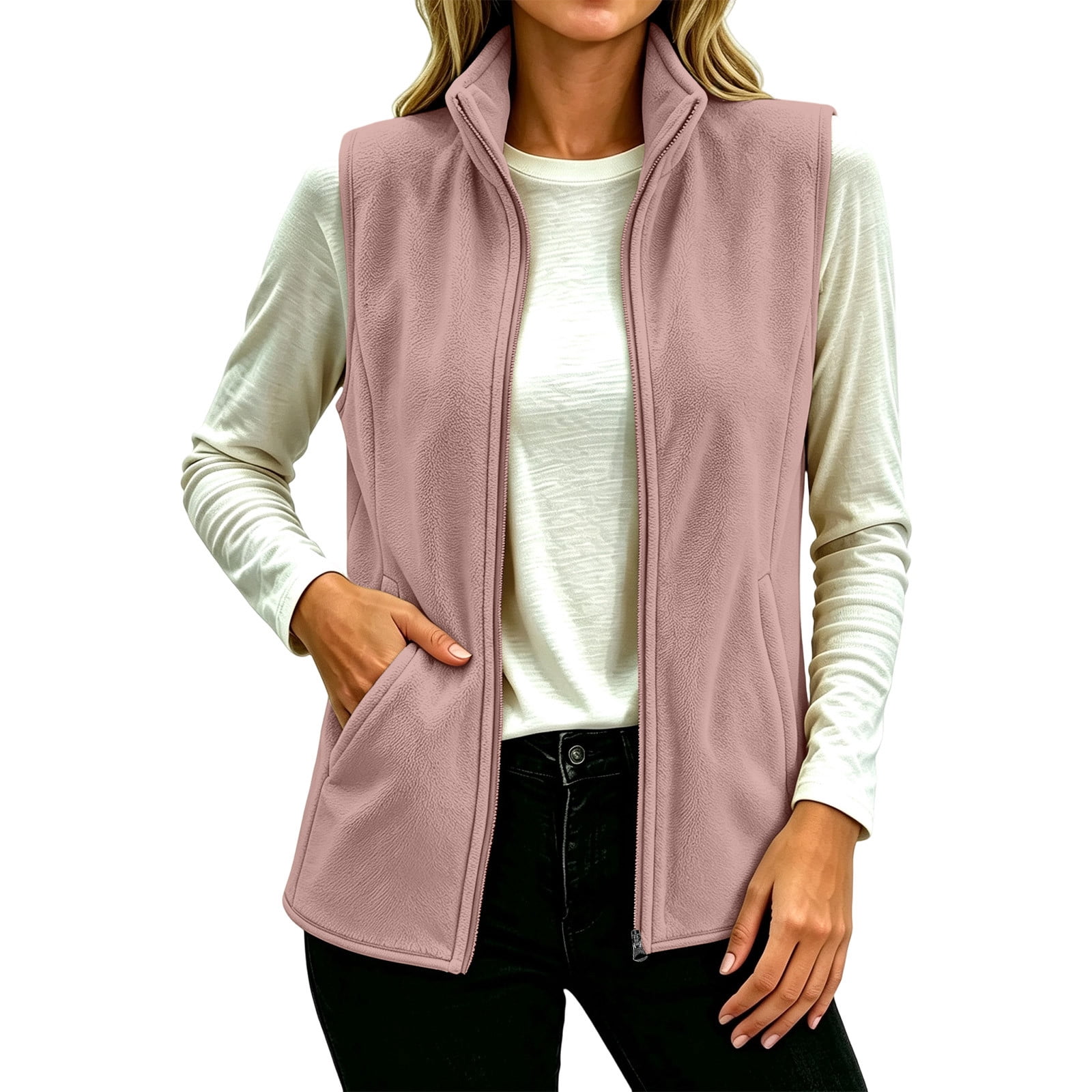Inleife Women's Sleeveless Fleece Vest with Stand Collar Zip Front ...