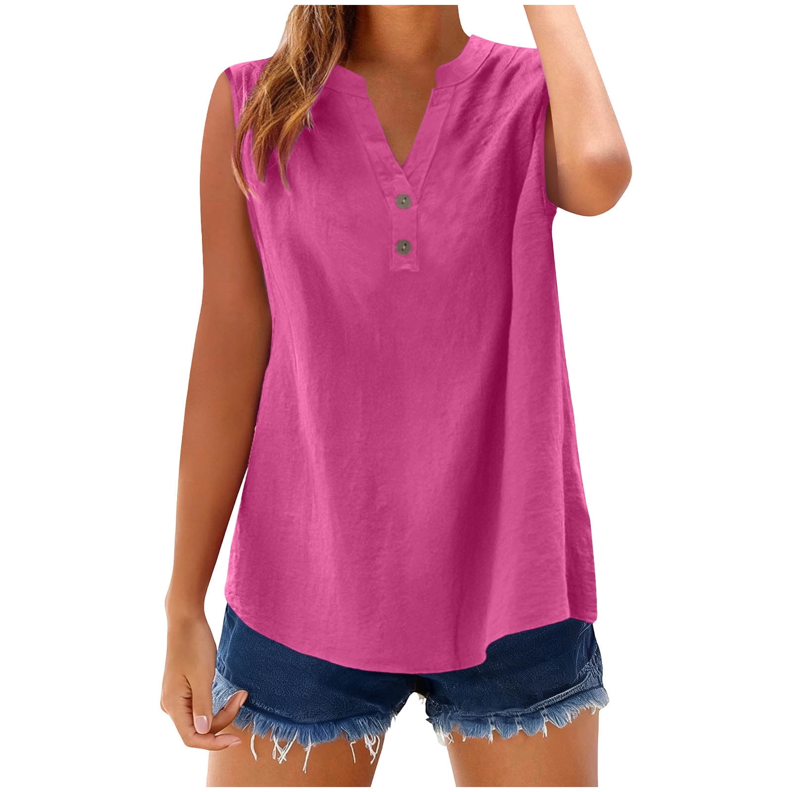 Inleife Women's Tank Tops Fashion Ladies Solid Button Shirt V-Neck ...
