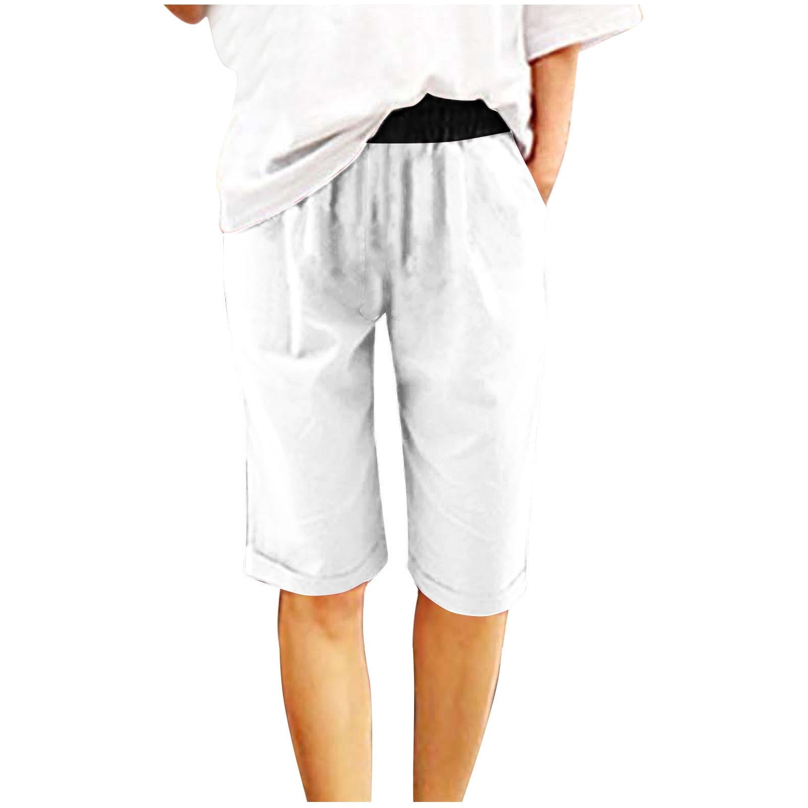 Inleife Womens Short Pants Clearance Women’s Elastic Waist Summer Solid ...