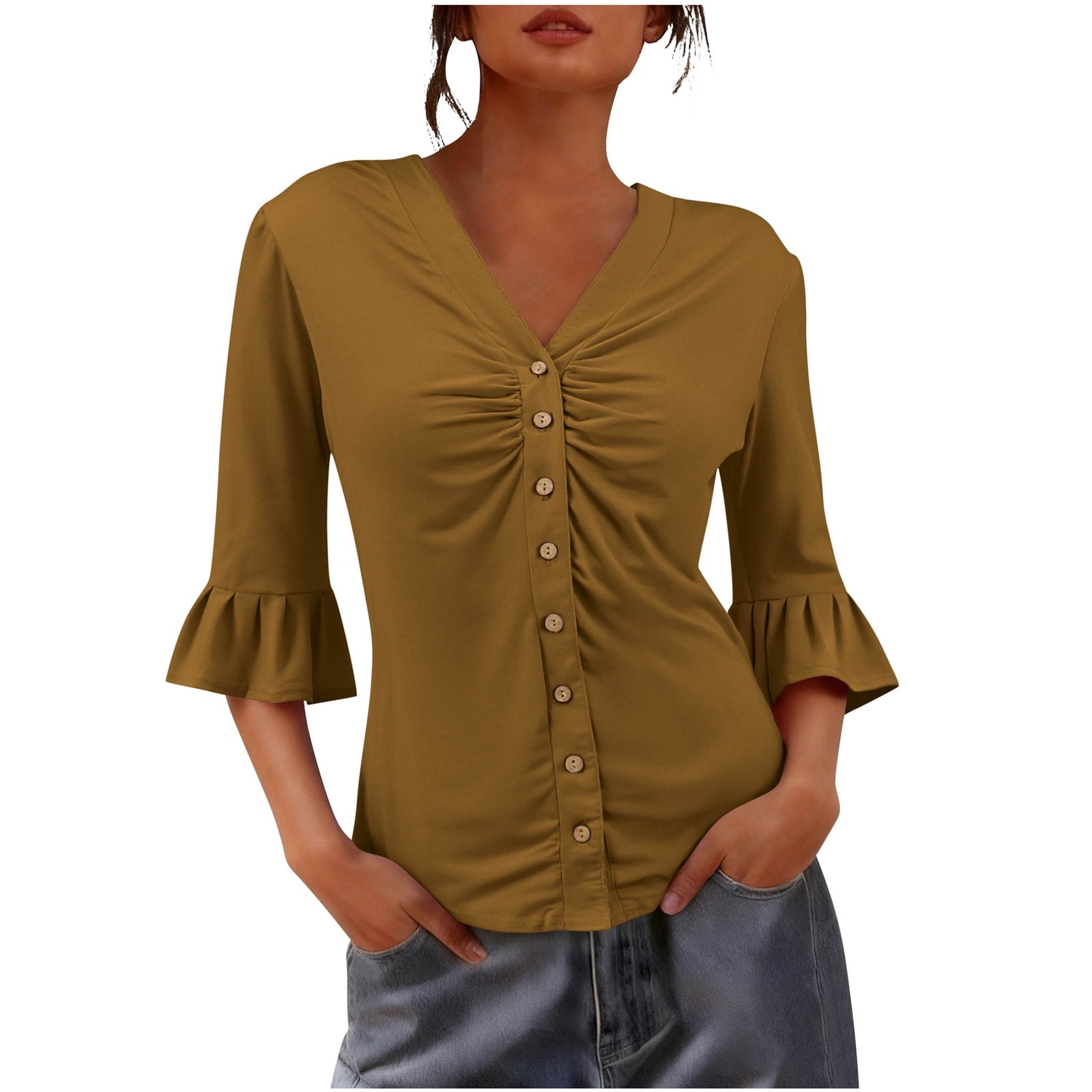 Inleife Womens Spring Summer Tops Fashion Women's Solid Color Chest ...