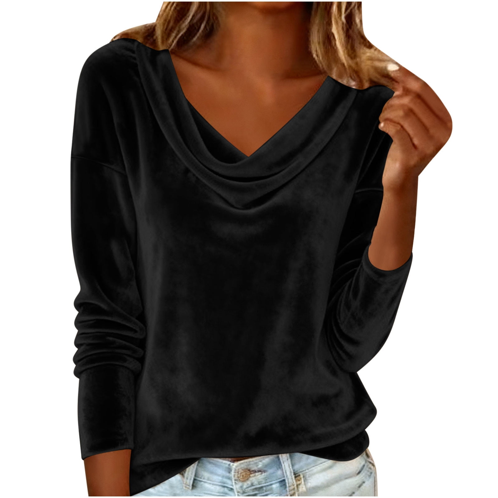 Inleife Womens Velvet Tops Dressy Women's Solid Color Elegant Metallic ...