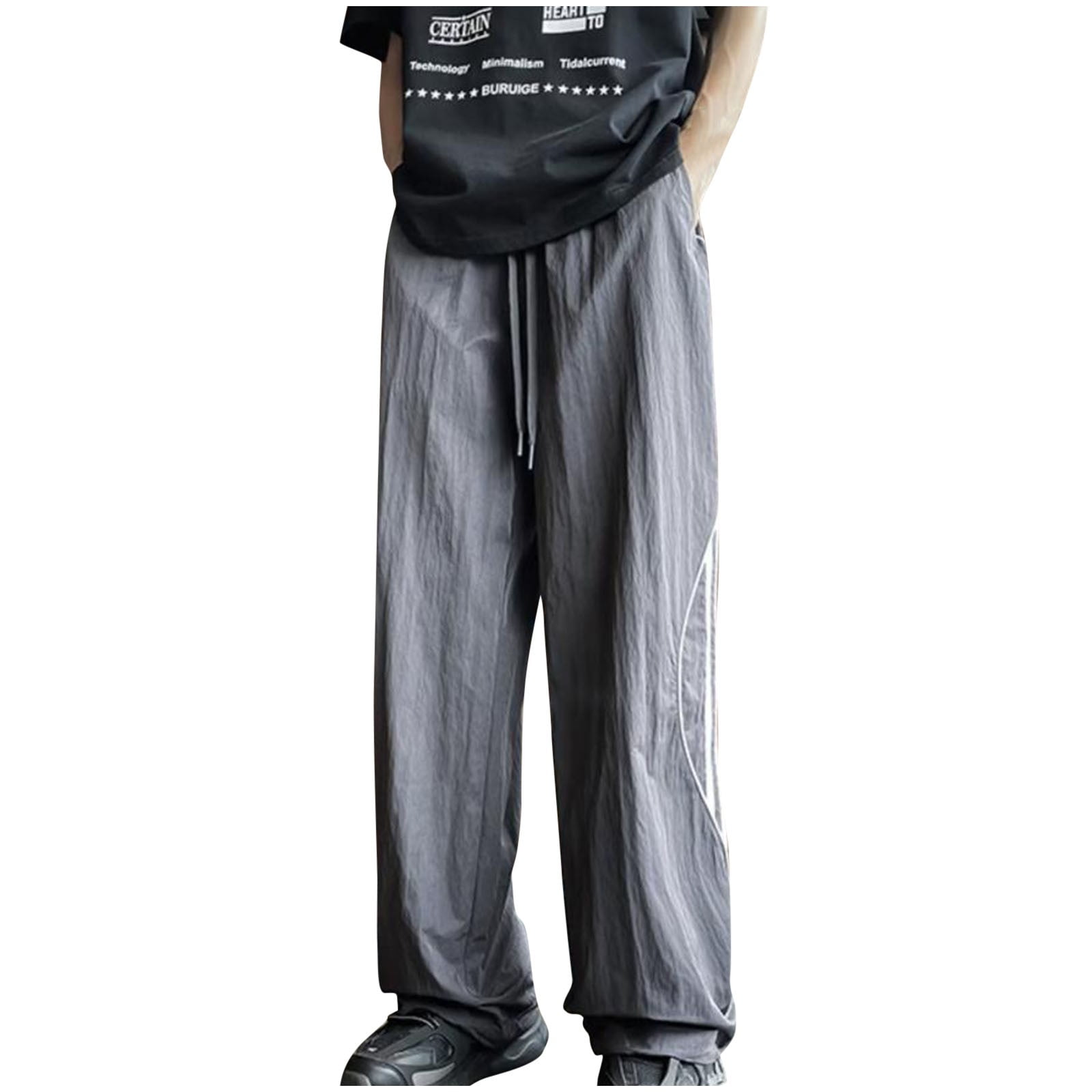 Inleife men's wide leg pants, Men's Fashion Casual Streak Solid Color ...