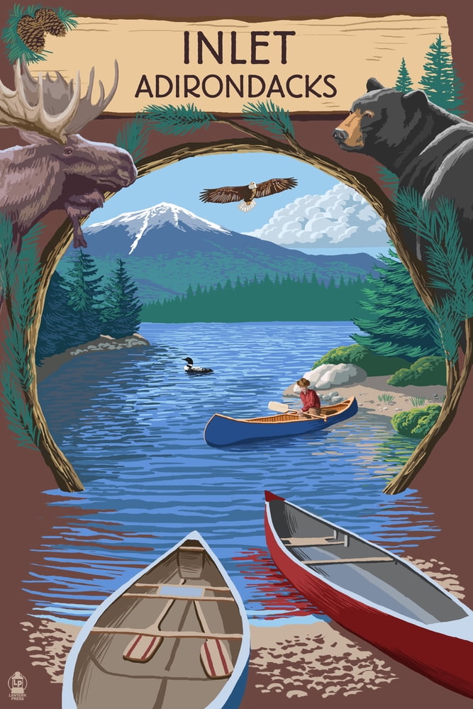 Inlet, New York, Adirondacks Canoe Scene (16x24 Giclee Gallery Art ...
