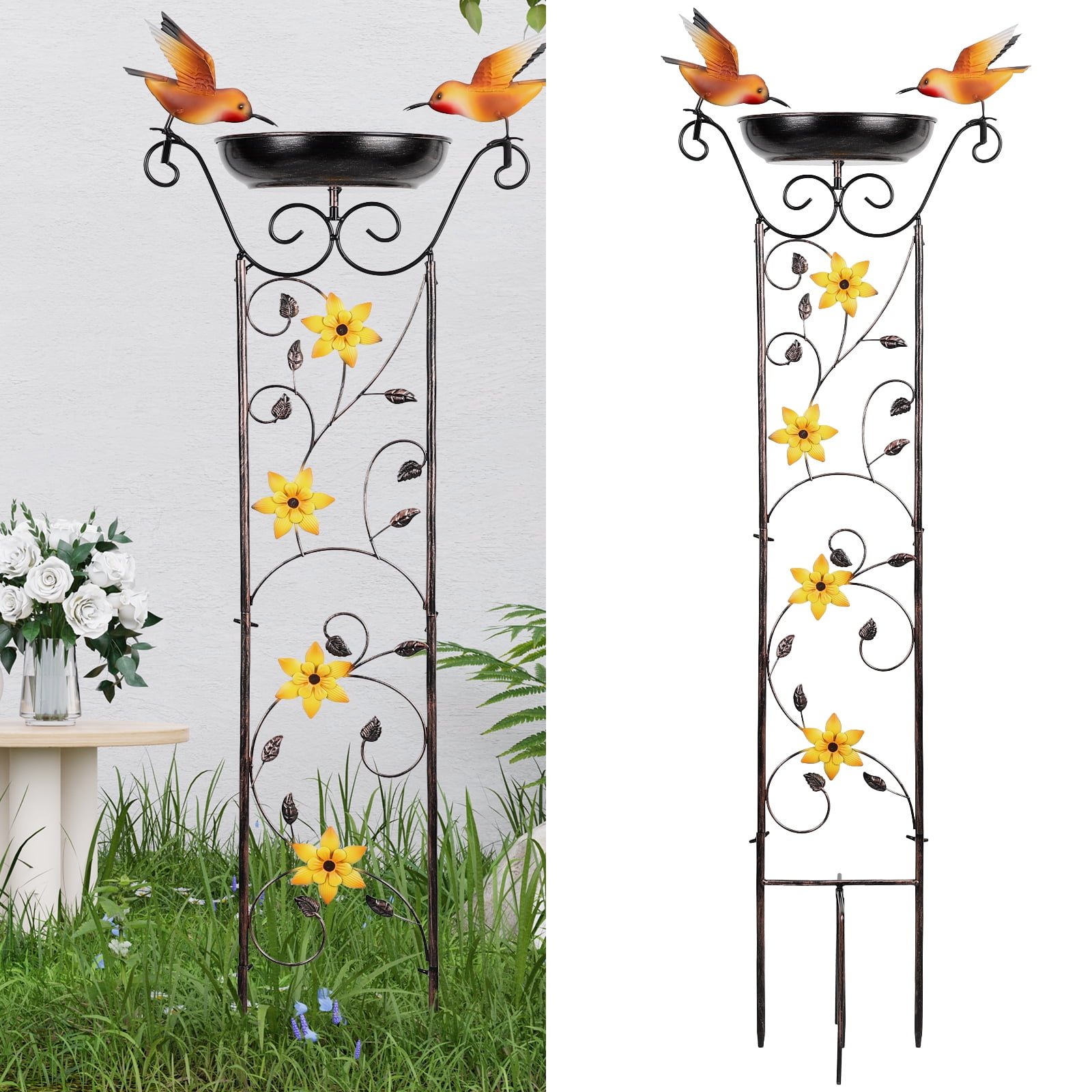 Inlife Heavy Duty Outdoor Bird Bath with Trellis for Climbing Plants ...