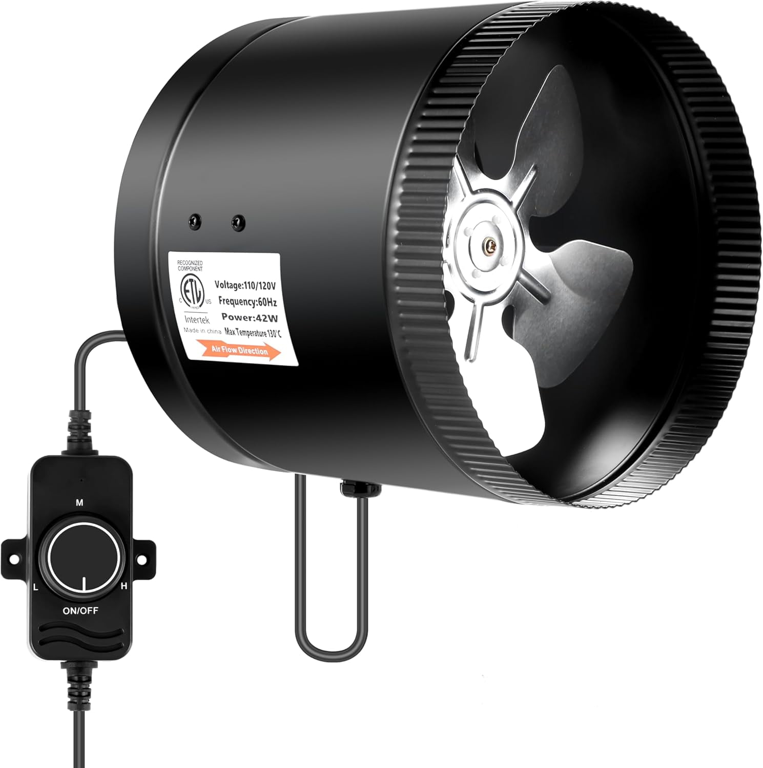 Inline Booster Duct Fan with Speed Controller, 8 ” 430 CFM Low-Noise ...