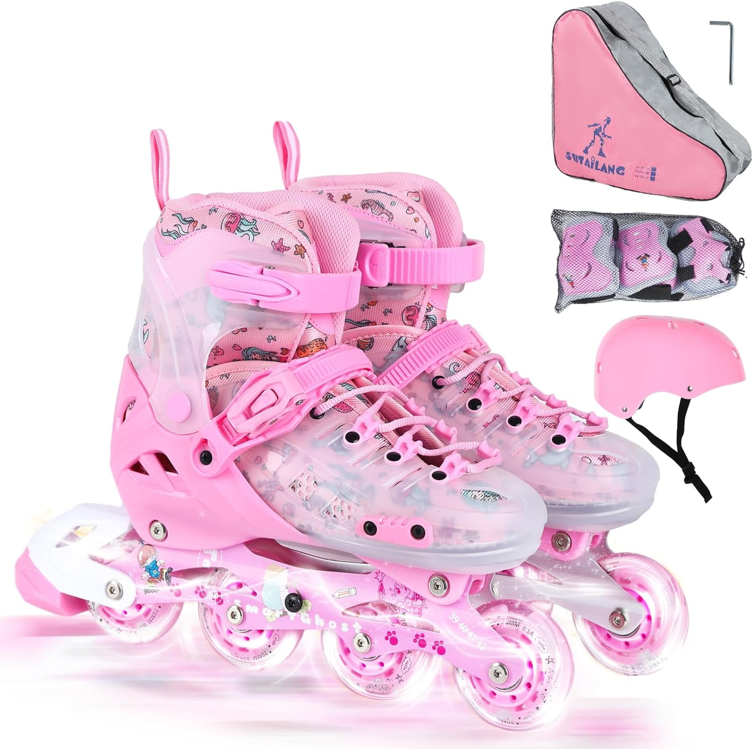 Inline Skates, Adjustable Children Inline Skates with Light up Wheels ...