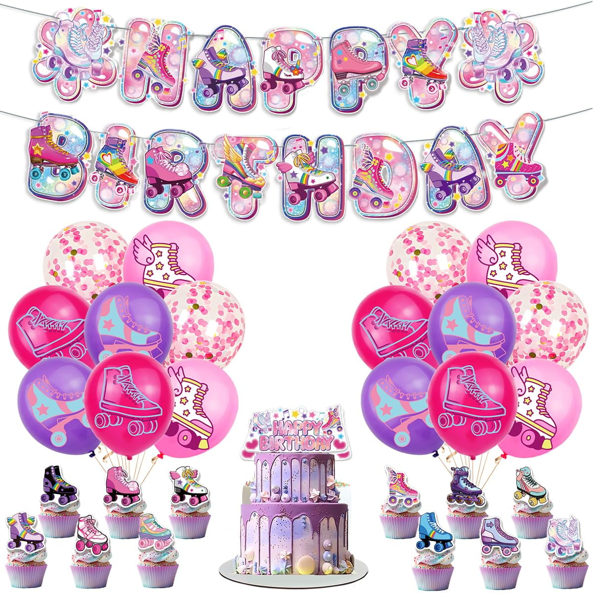 Inline Skates Rainbow Party Decorations, Neon Glitter Roller Skate ...