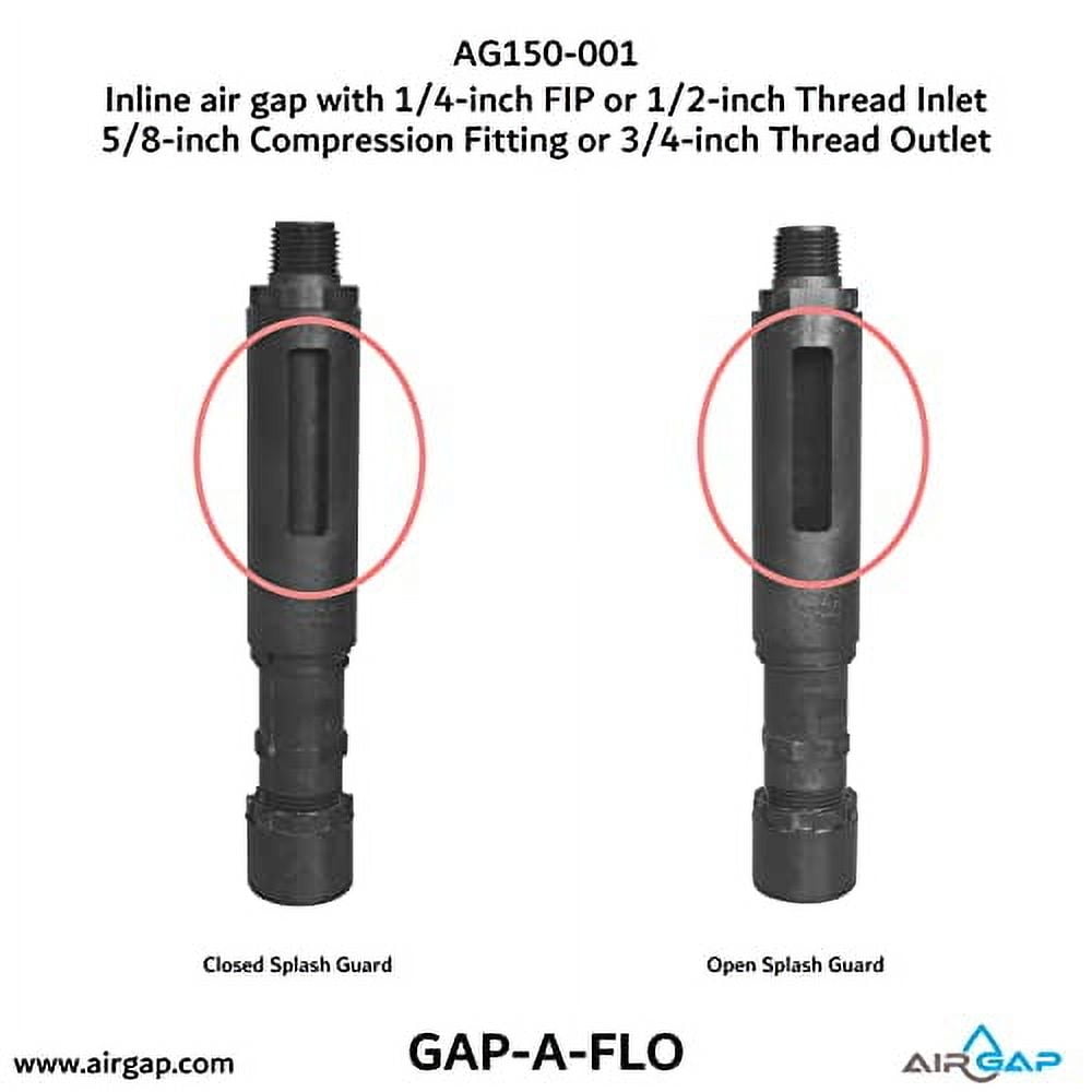 Inline air gap with 1/4-inch FIP or 1/2-inch Thread Inlet and 5/8-inch ...