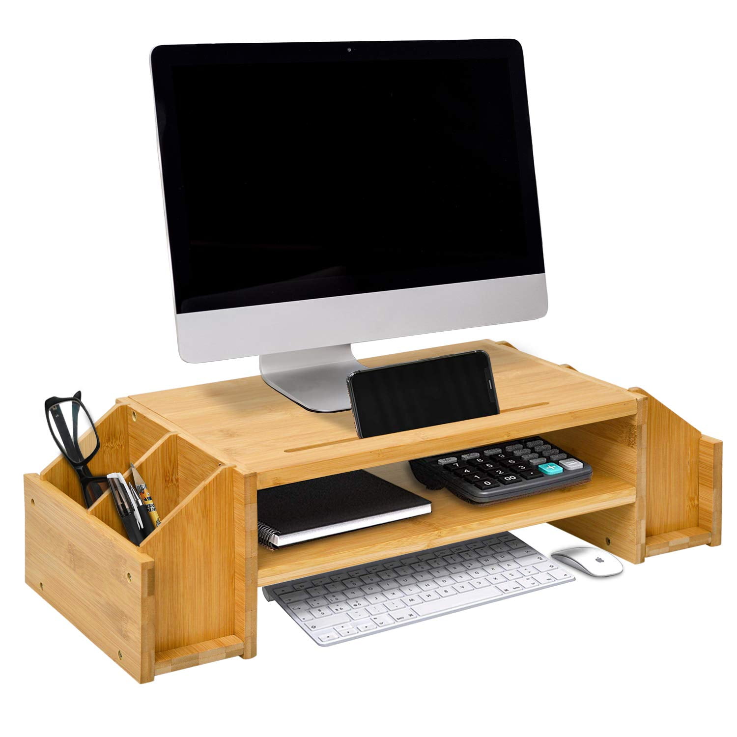 Inllex 2Tier Bamboo Monitor Stand Wood Computer Monitor Riser Wooden ...