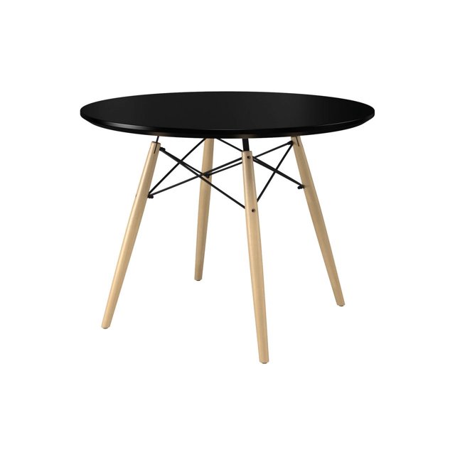 Inmod Mid-Century Modern Eiffel Large Round Dining Table, Natural/Black ...