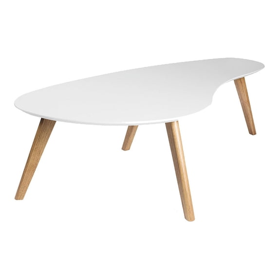 Inmod Mid-Century Modern Kidney Shaped Coffee Table, White/Natural ...