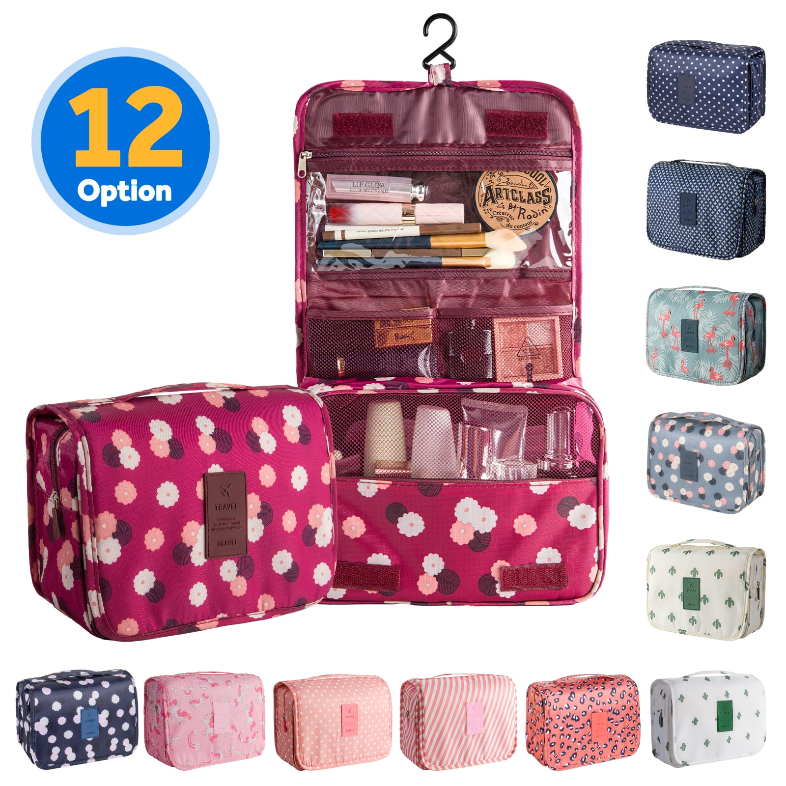 "InnOrca Portable Travel Makeup Bag, Wine Red and Flower, Waterproof ...