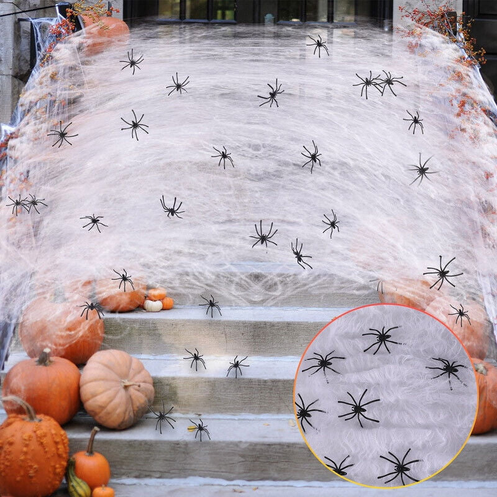 Innens 1000 sqft Fake Spider Web w/20 Fake Spiders Halloween Outdoor ...