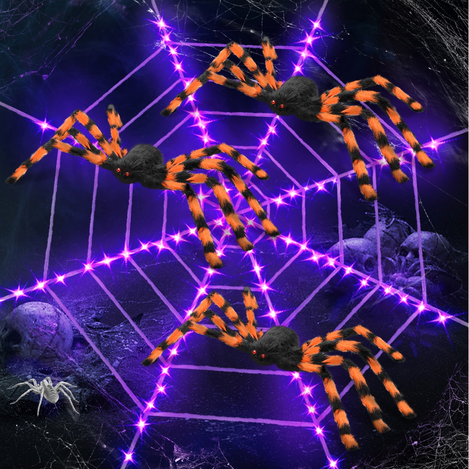 Innens 11.8ft Halloween 144 LED Purple Spider Web Lights with 35" Giant ...