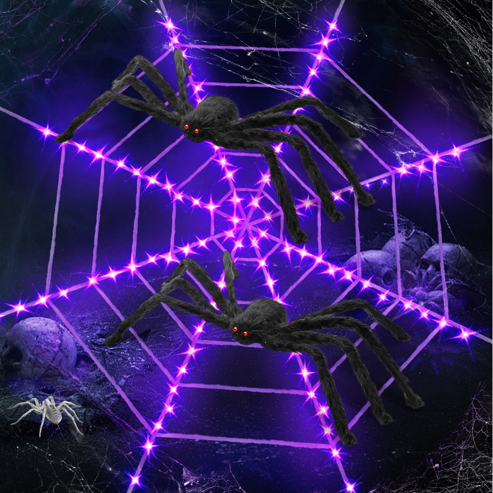 Innens 11.8ft Halloween 144 LED Purple Spider Web Lights with 35" Giant ...