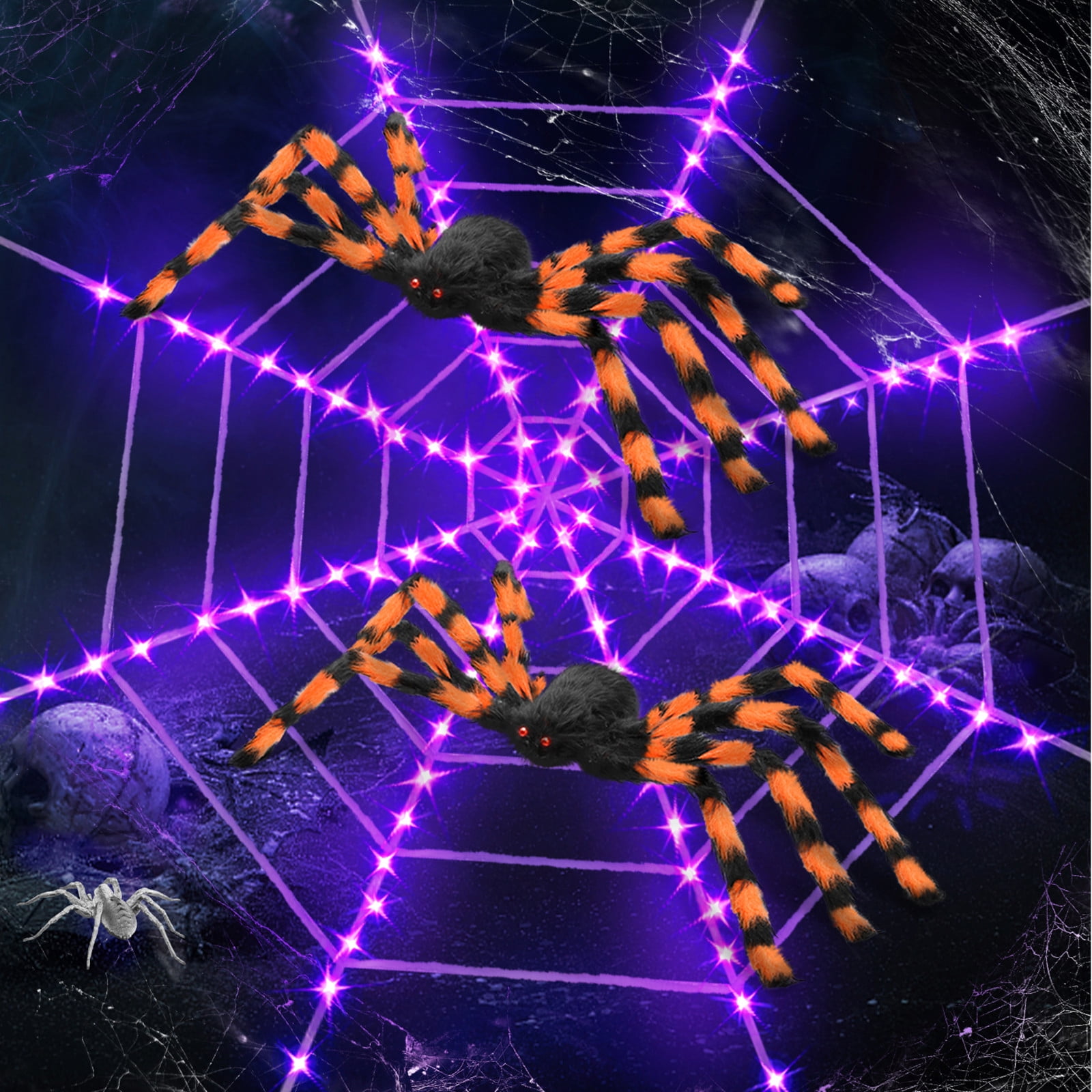 Innens 11.8ft Halloween 144 LED Purple Spider Web Lights with 35" Giant ...