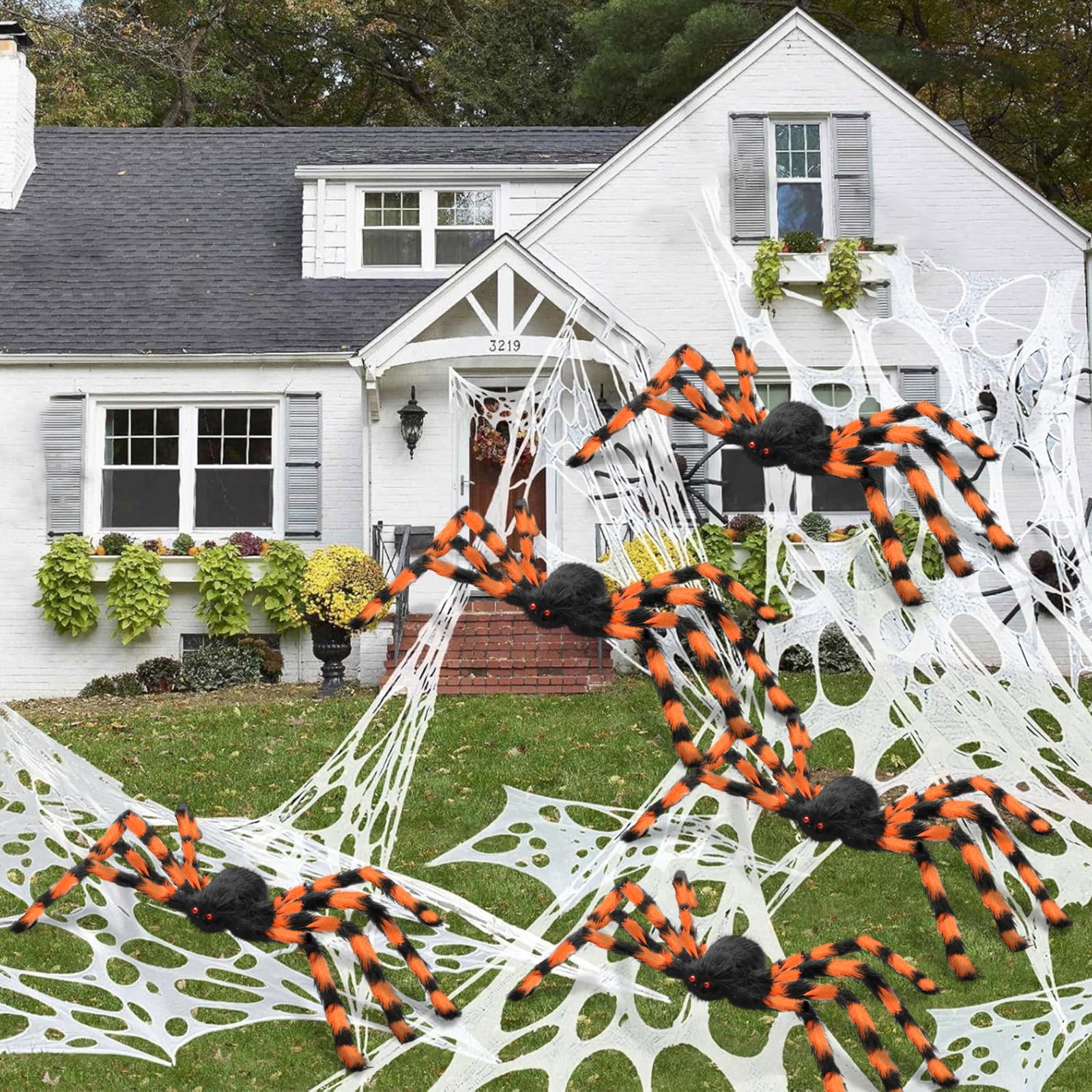 Innens 13*3ft Giant Spider Web with 35" Spider Halloween Decorations ...