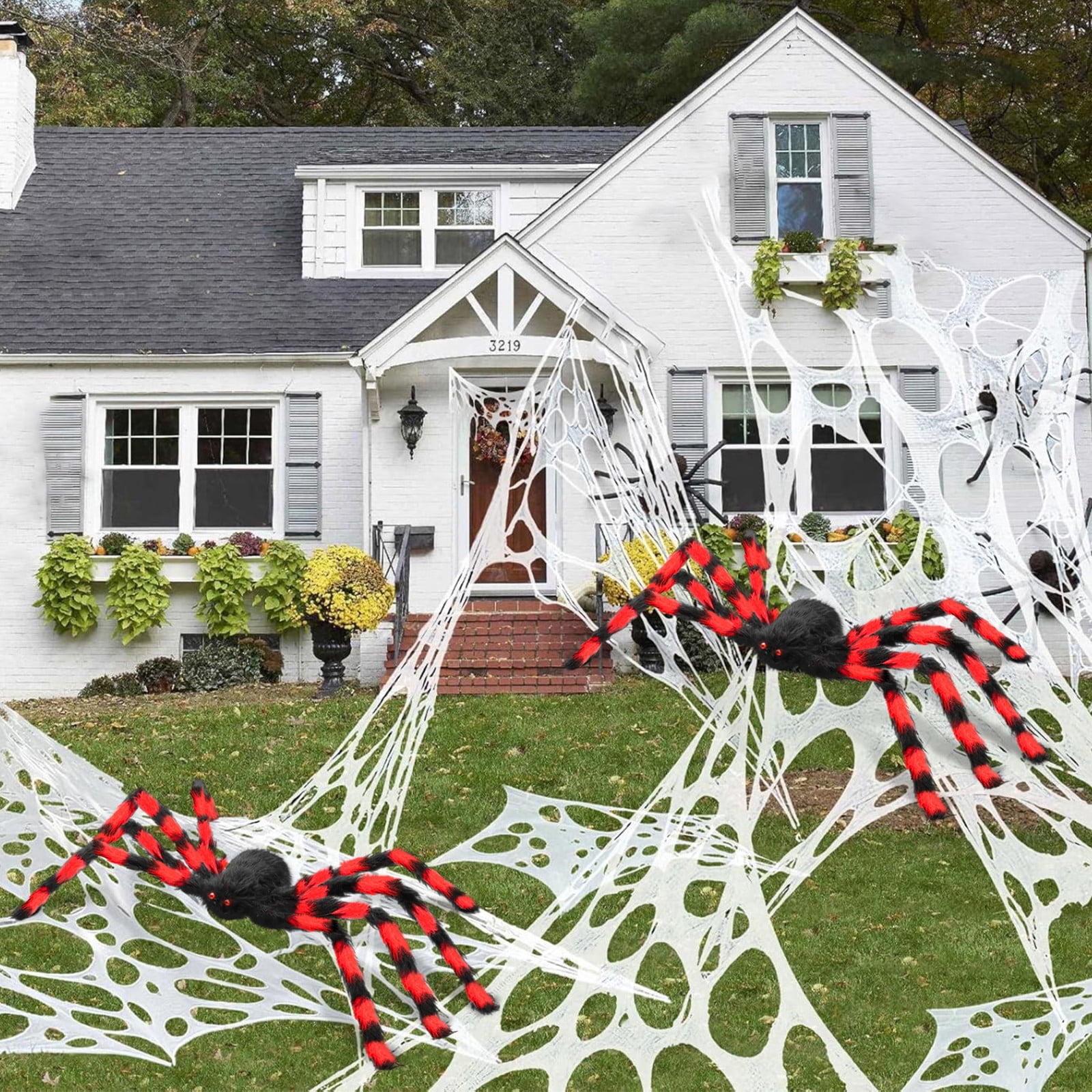 Innens 13*3ft Giant Spider Web with 35" Spider Halloween Decorations ...