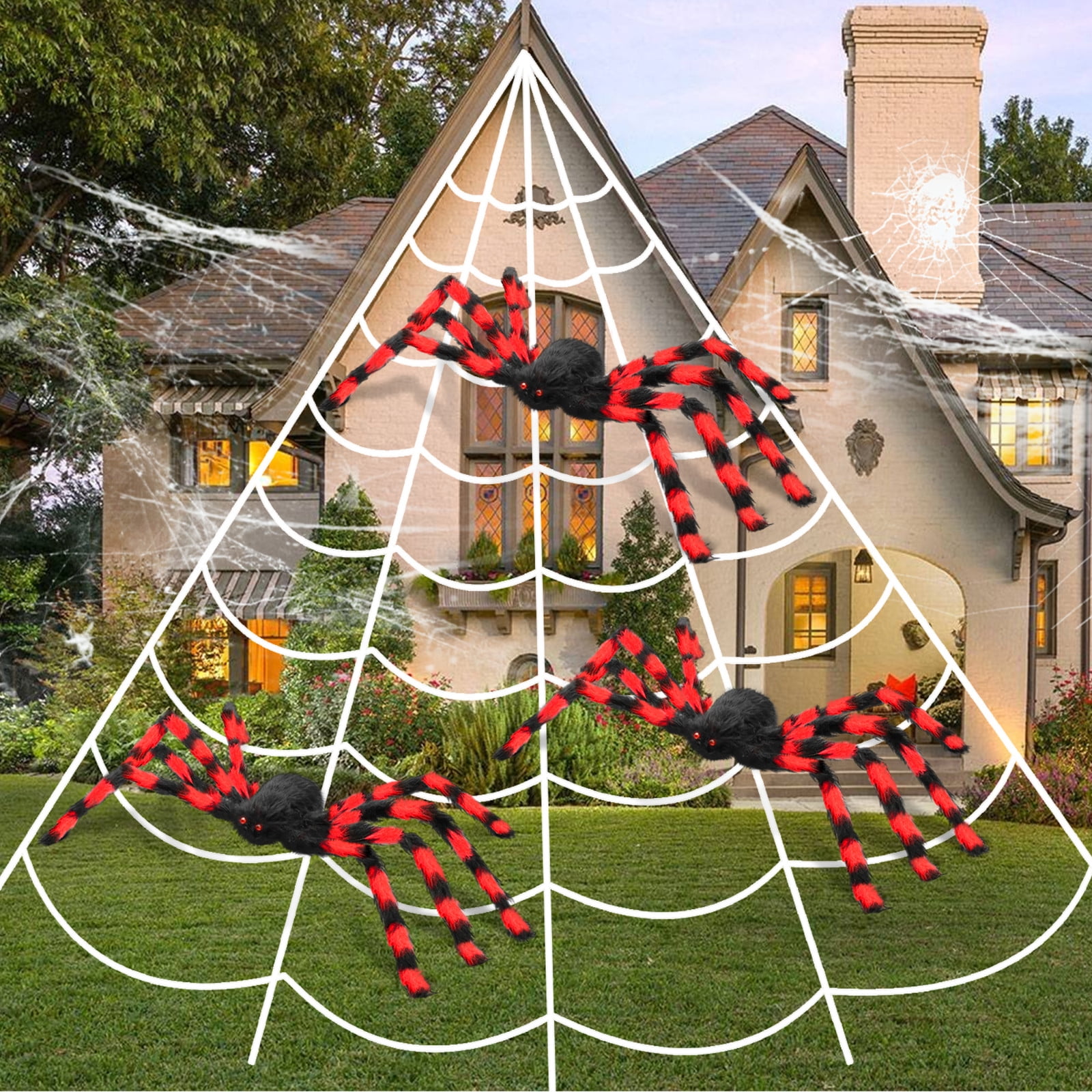 Innens 16.4*15.7ft Halloween Decorations Giant Spider Web with 35 ...