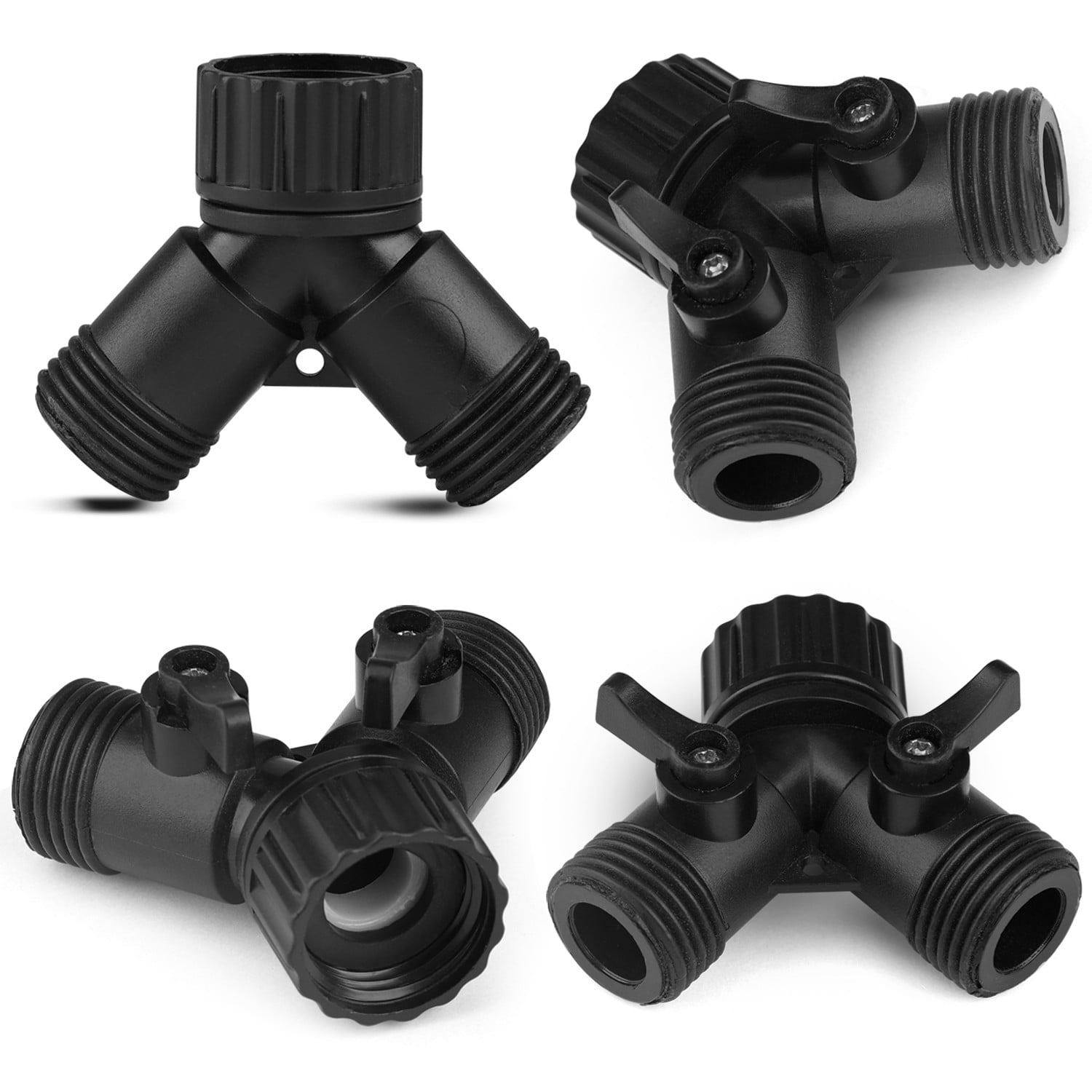 Innens 2Way Plastic Garden Water Hose Splitter 3/4" Faucet Double Connector for Outside (Black ...