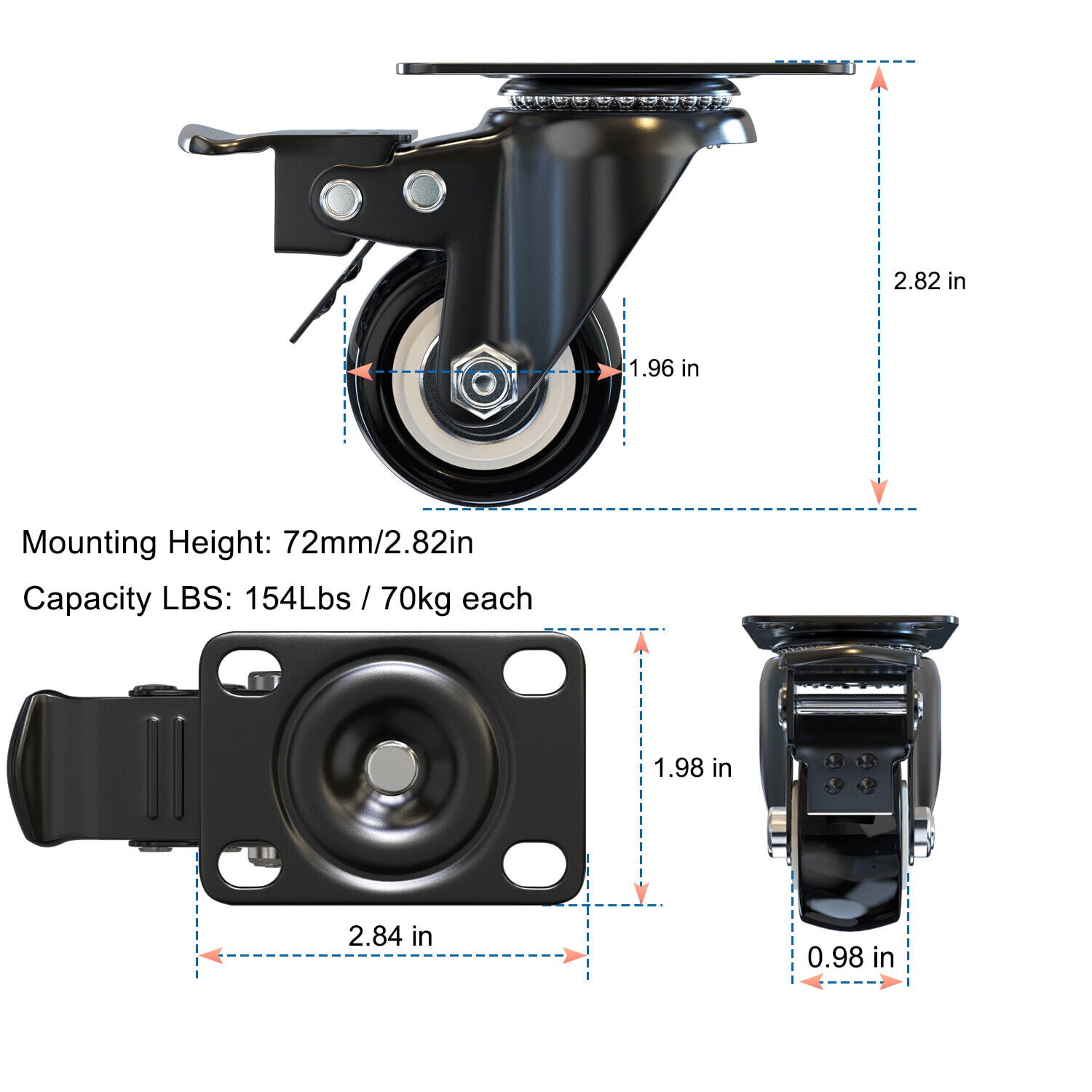 Innens 2 inch Caster Wheels Swivel Heavy Duty Rubber Plate Casters ...
