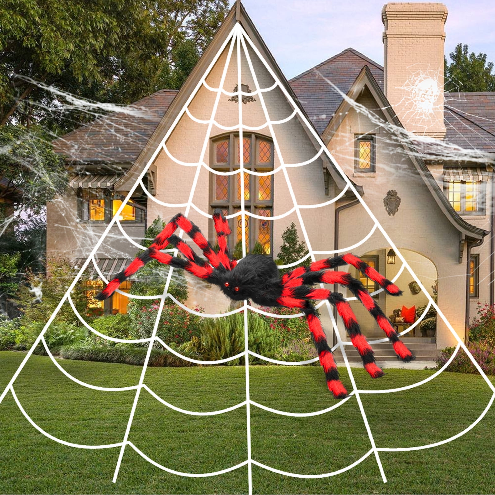 Innens 23*18ft Halloween Decorations Giant Spider Web with 35" Spider ...