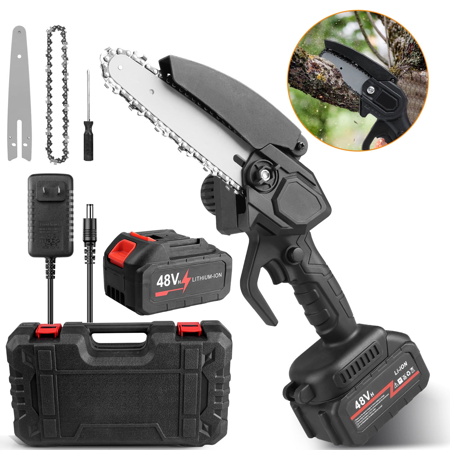 Innens 6" Mini Chainsaw Battery Powered Chain Saw Handheld Chainsaws ...