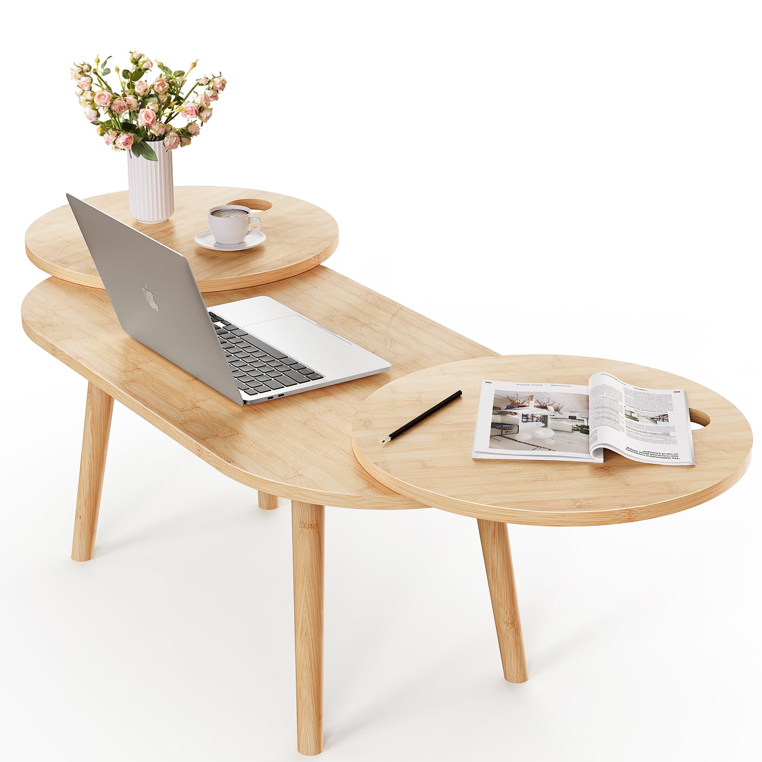 Innens Bamboo Oval Expandable Coffee Table with Mugs Place, Entire ...