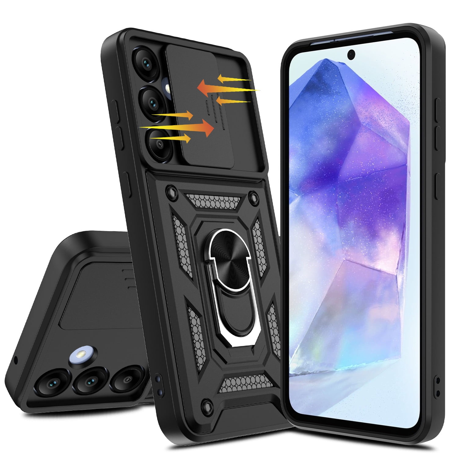Innens Phone Case with Ring Stand and Slide Camera Lens for Samsung Galaxy A55/A25/A15 5G 6 ...