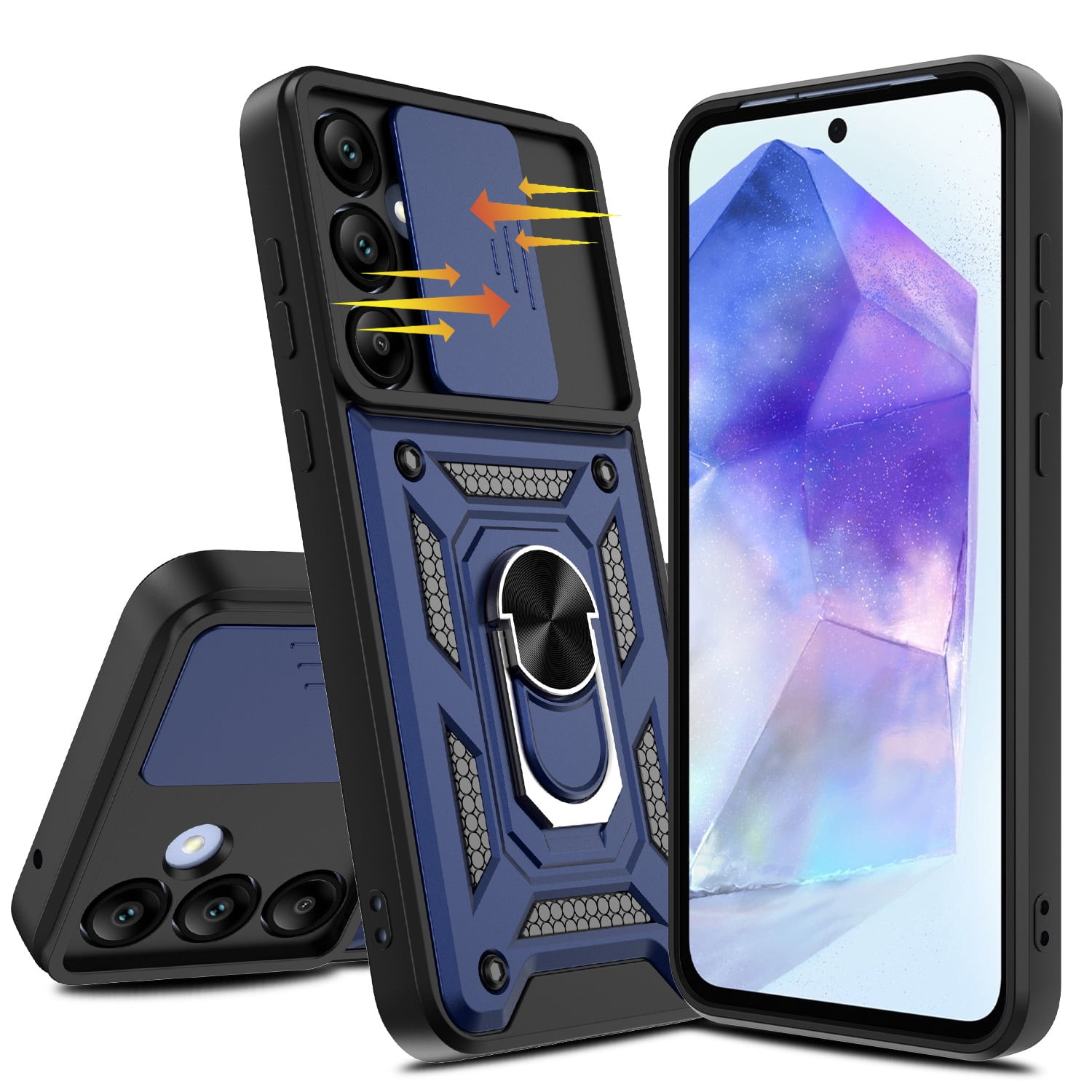 Innens Phone Case with Ring Stand and Slide Camera Lens for Samsung Galaxy A55/A25/A15 5G 6 ...
