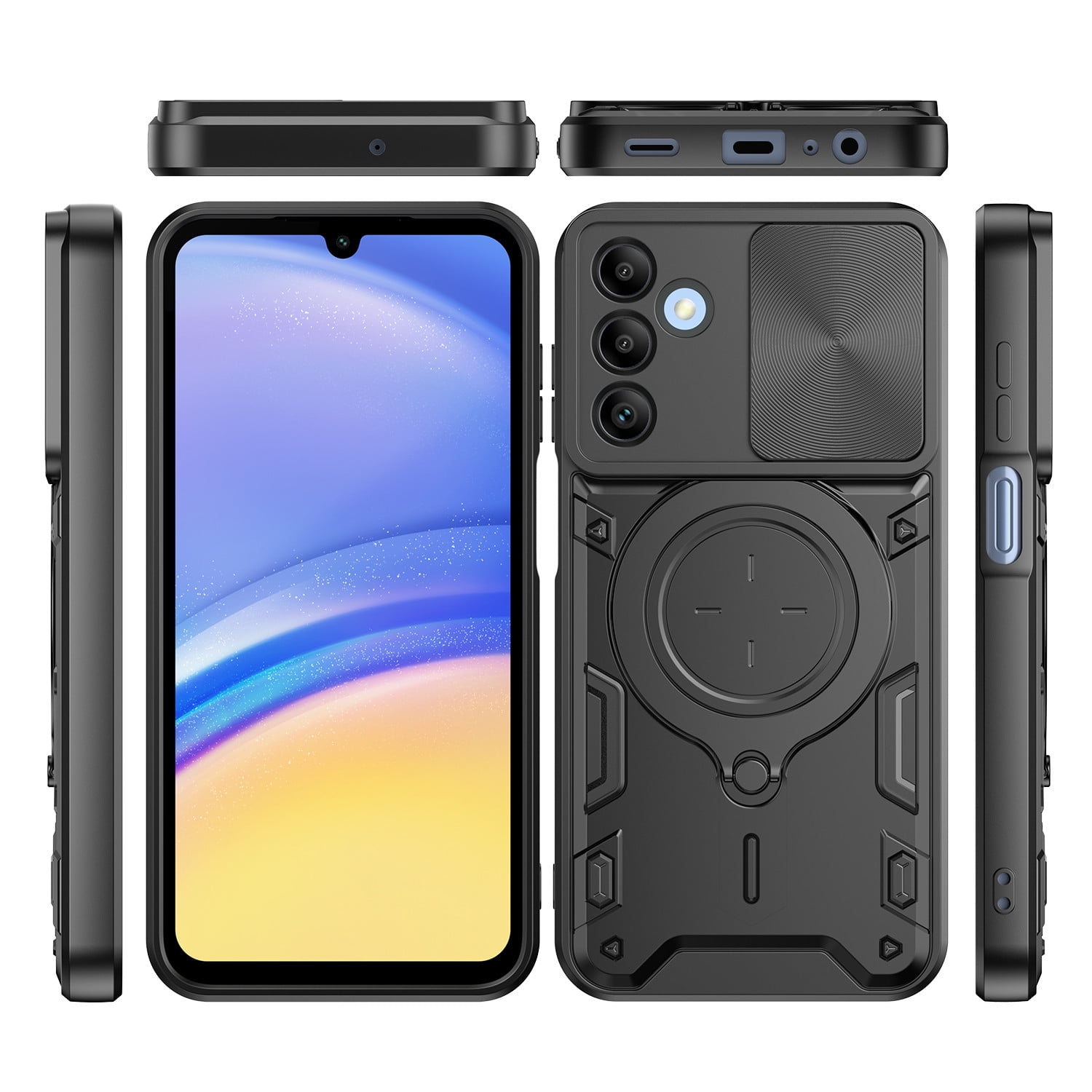 Innens for Samsung Galaxy A15/A25/A55 5G 6.5inch Car Magnetic Stand Case Rugged Cover, Black ...