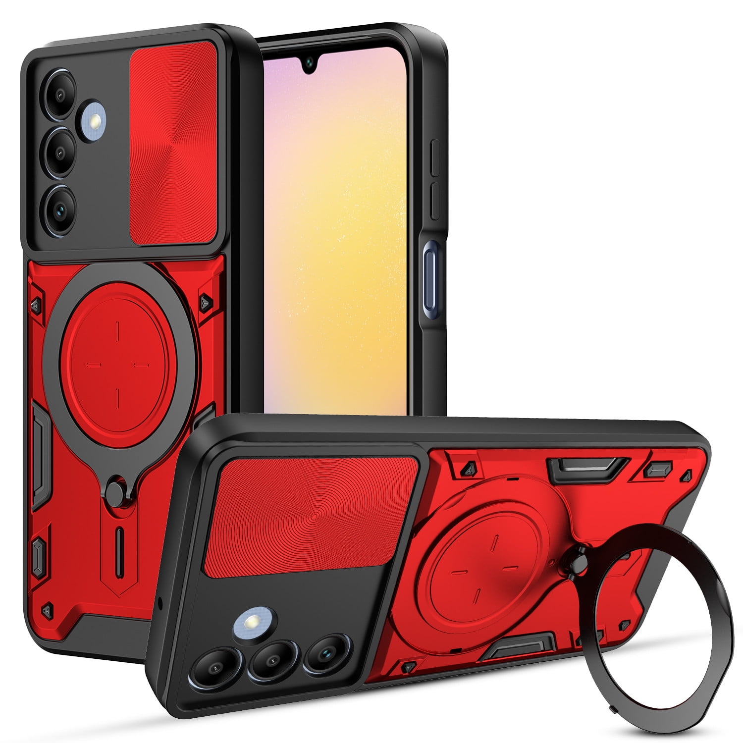 Innens for Samsung Galaxy A15/A25/A55 5G 6.5inch Car Magnetic Stand Case Rugged Cover, Red ...