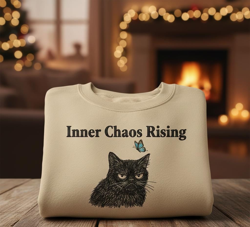 Inner Chaos Rising Grumpy Cat Sweatshirt – Funny Cat Lover Embroidered ...