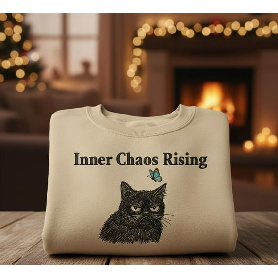 Inner Chaos Rising Grumpy Cat Sweatshirt – Funny Cat Lover Embroidered ...