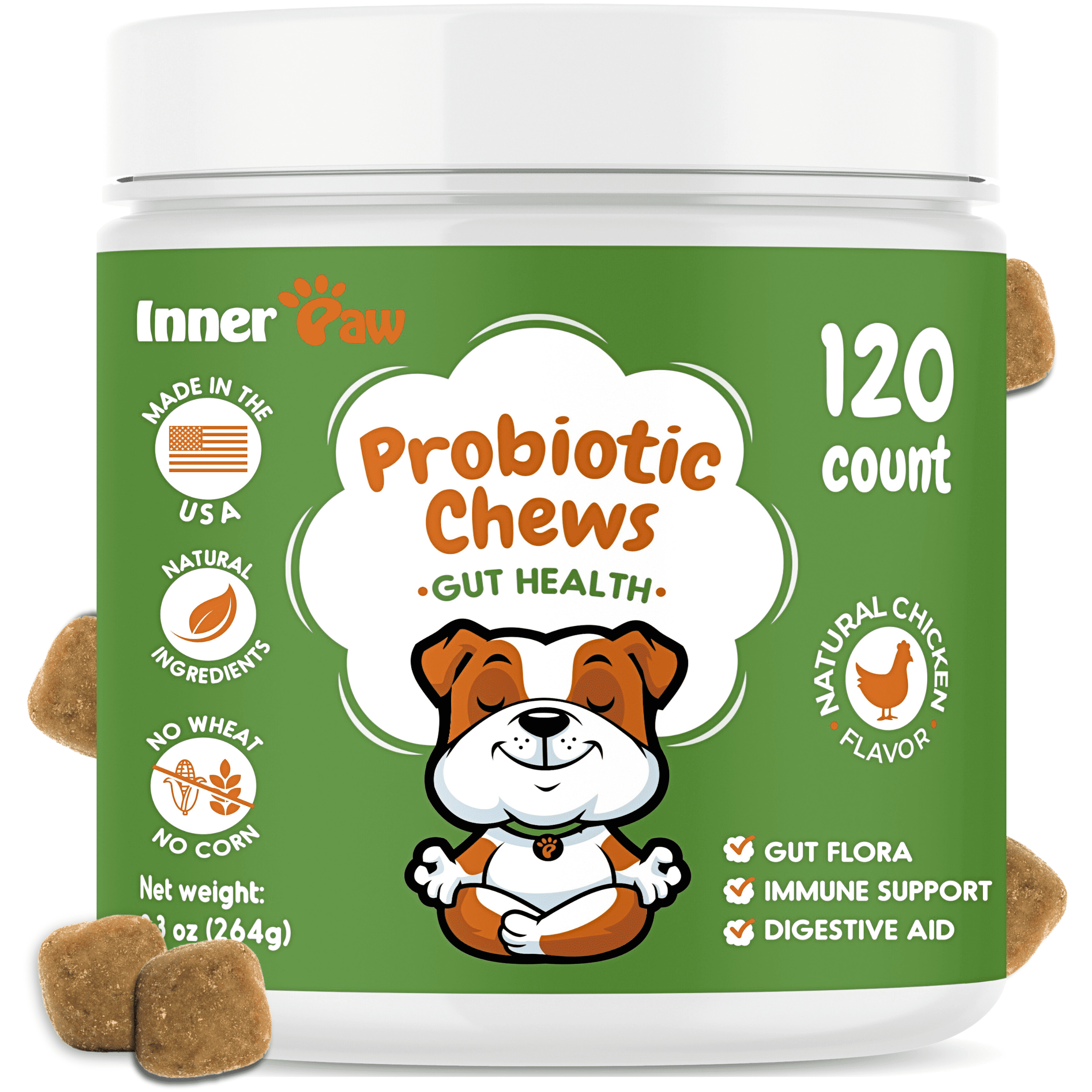 Inner Paw Probiotic Soft Chews for Dogs - Digestion Support - 120 Chews ...