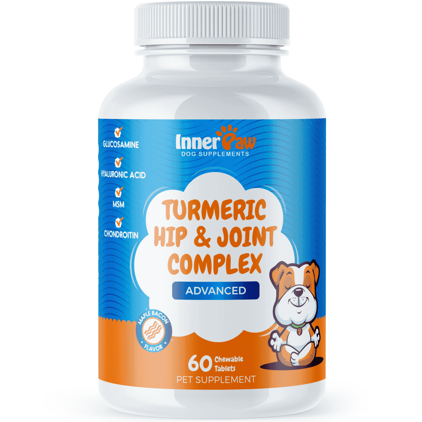 Inner Paw, Hip and Joint Supplement for Dogs, 60 Count, Bacon Flavored ...